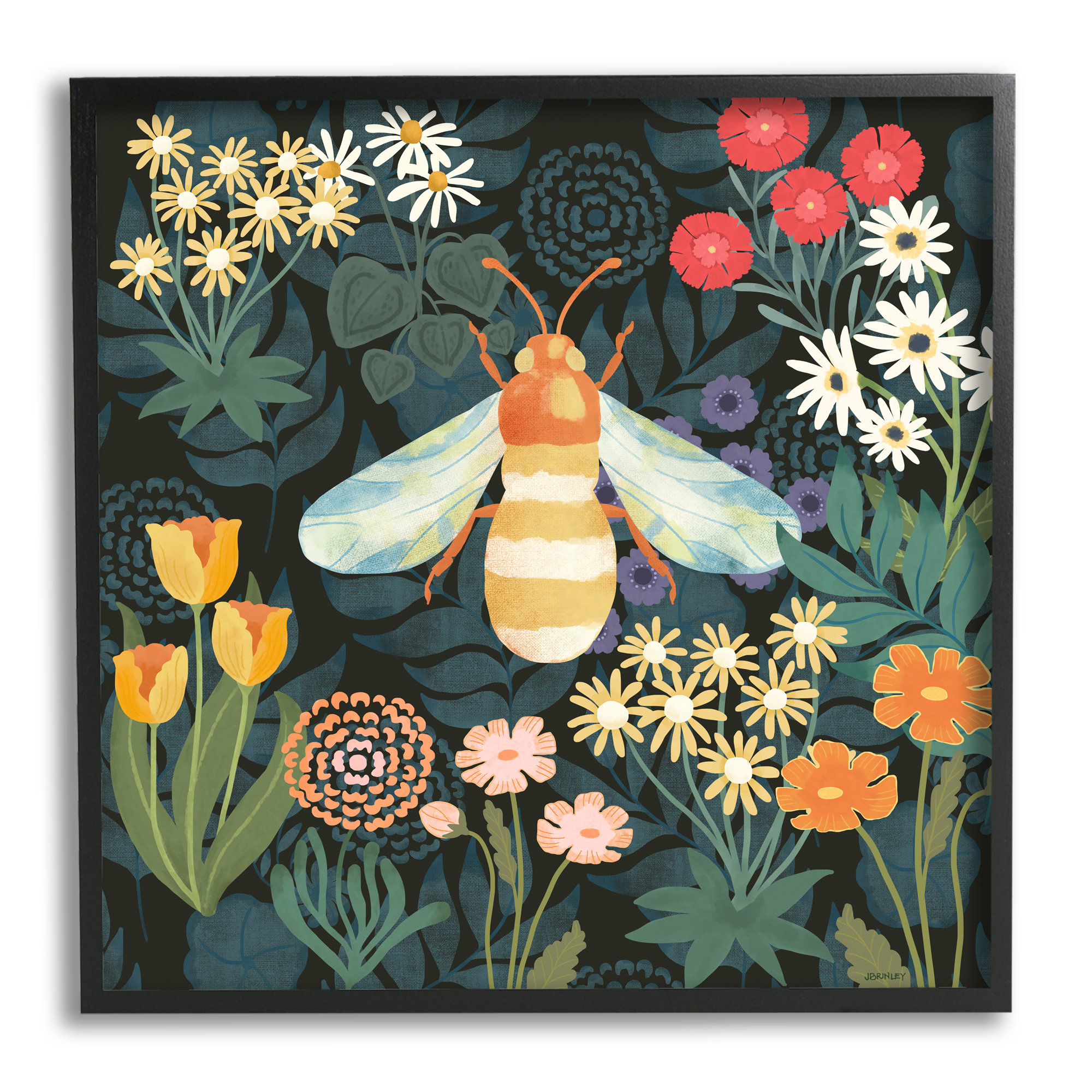 Stupell Industries Bumble Bee Garden Pattern Framed by Jennifer Brinley ...