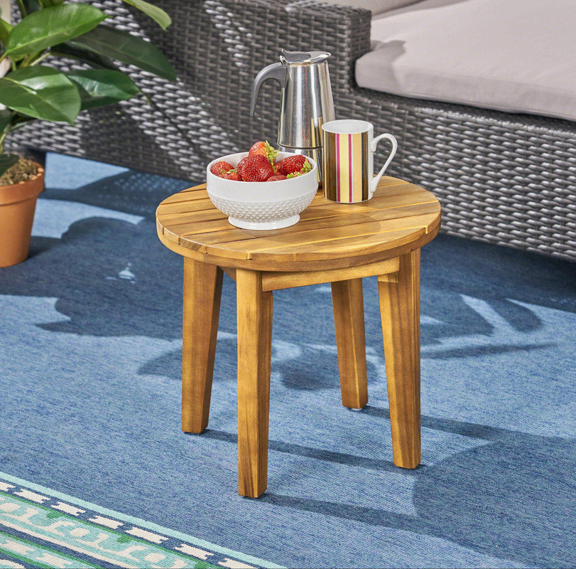 Lark Manor Table d'appoint d'extérieur en bois d'acacia 16 po, finition teck - Wayfair Canada