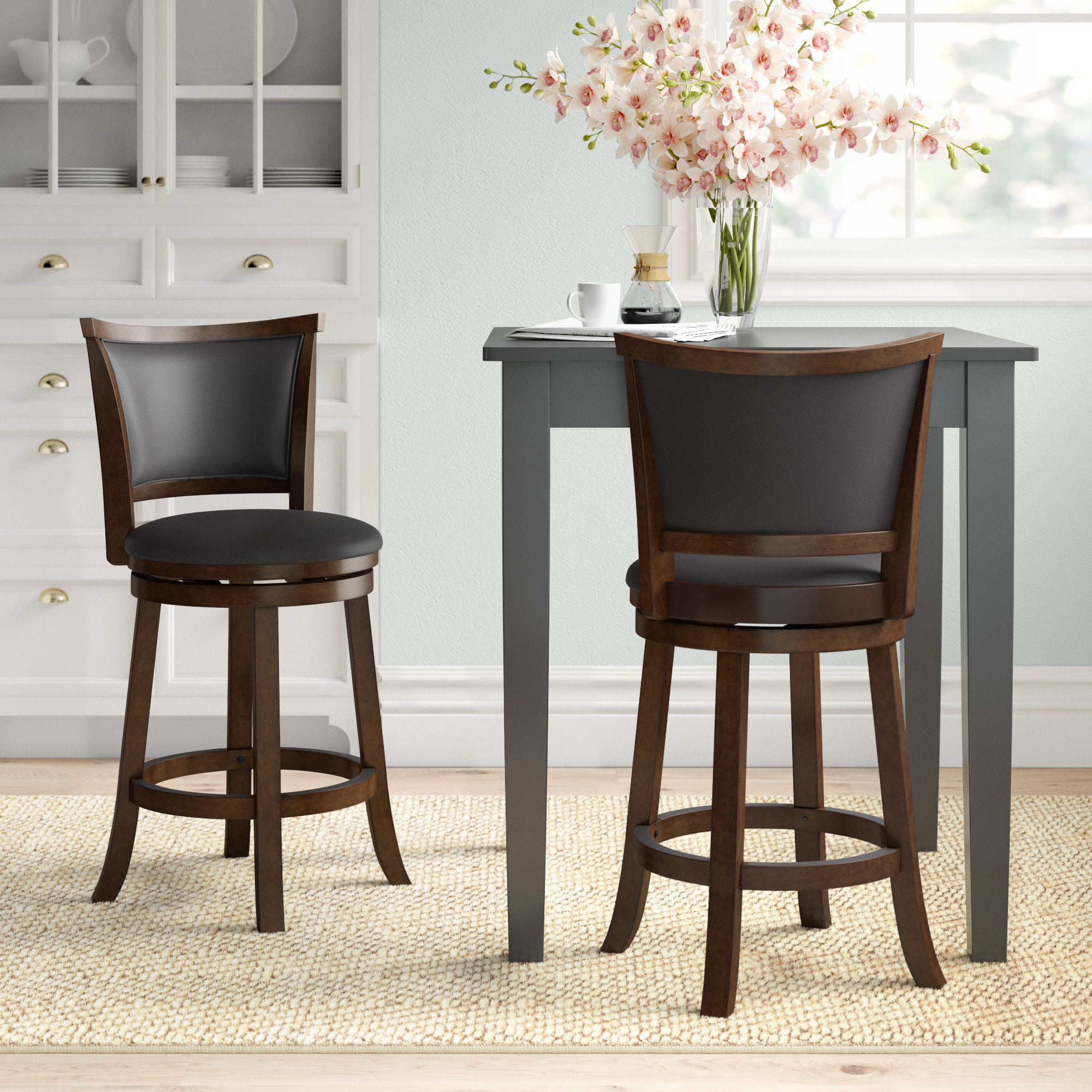 Three Posts™ Catt Swivel Upholstered Counter Stool with Solid Wood ...