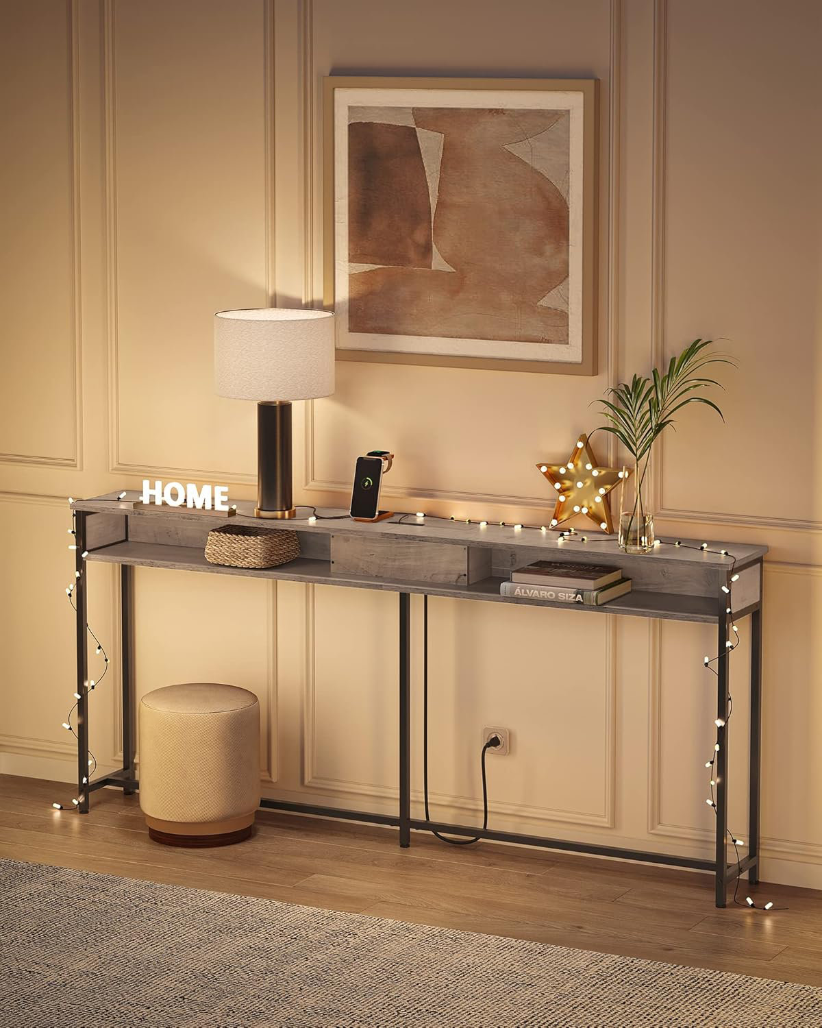 17 Stories 70.9-Inch Console Table with Outlet and Shelves, Sofa Table ...