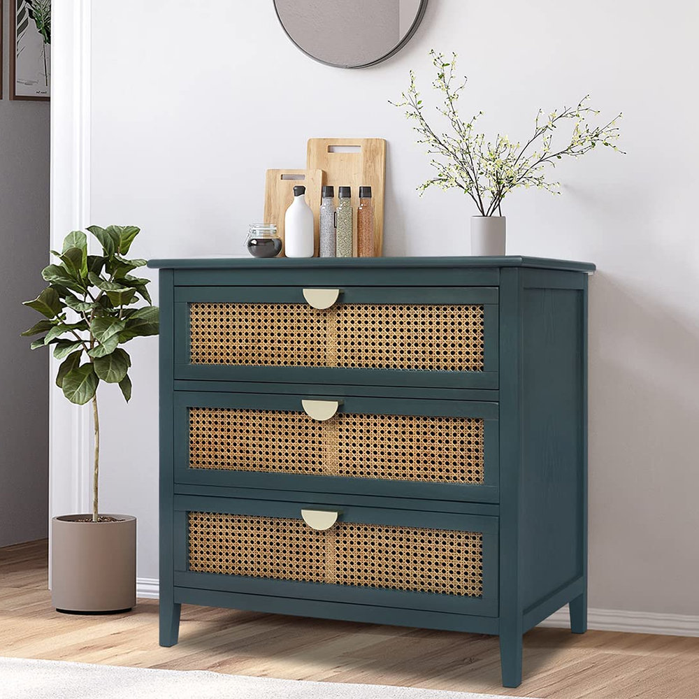 Bay Isle Home™ Chused 3 Drawer Accent Cabinet Dresser, Rattan Chest ...