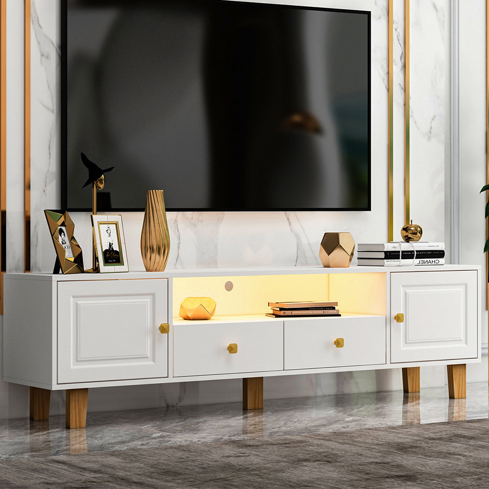Wrought Studio TV Console Table For 65" TV With LED Lights, Modern ...
