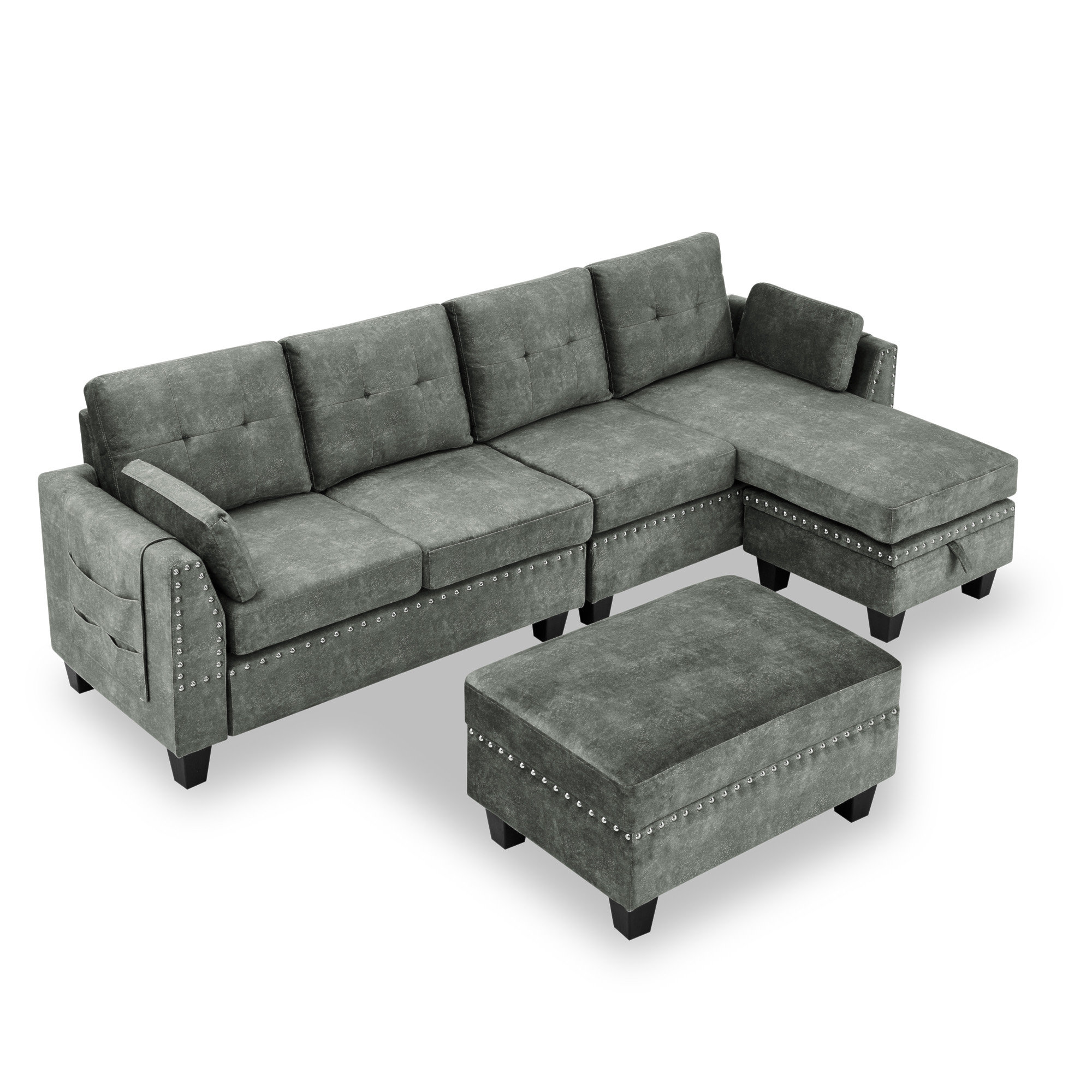 Red Barrel Studio® Storage Nailhead Sectional 3-Seaters Sofa | Wayfair