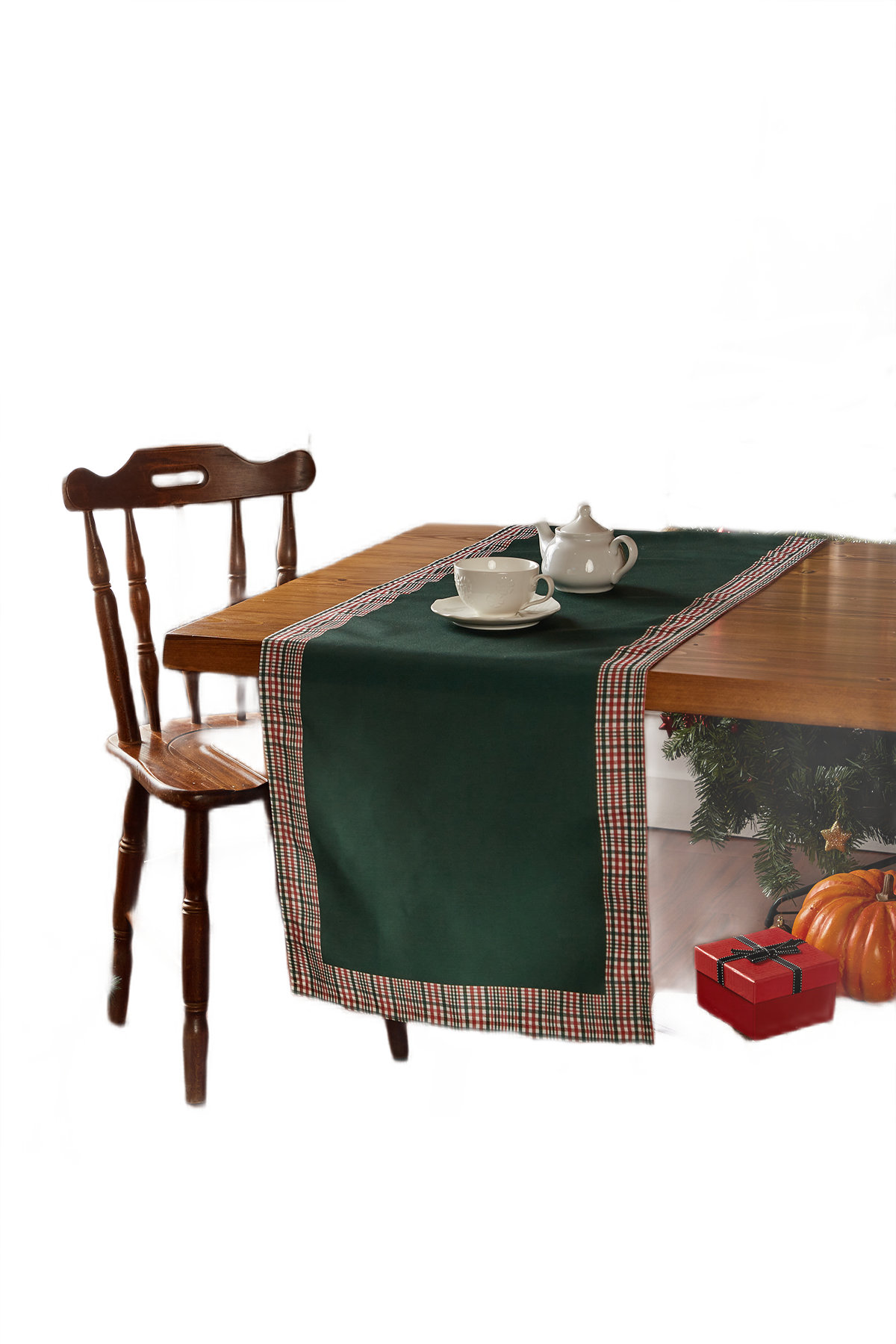 Latitude Run® Hunter Green Runner with Plaid Border, Holiday Décor ...