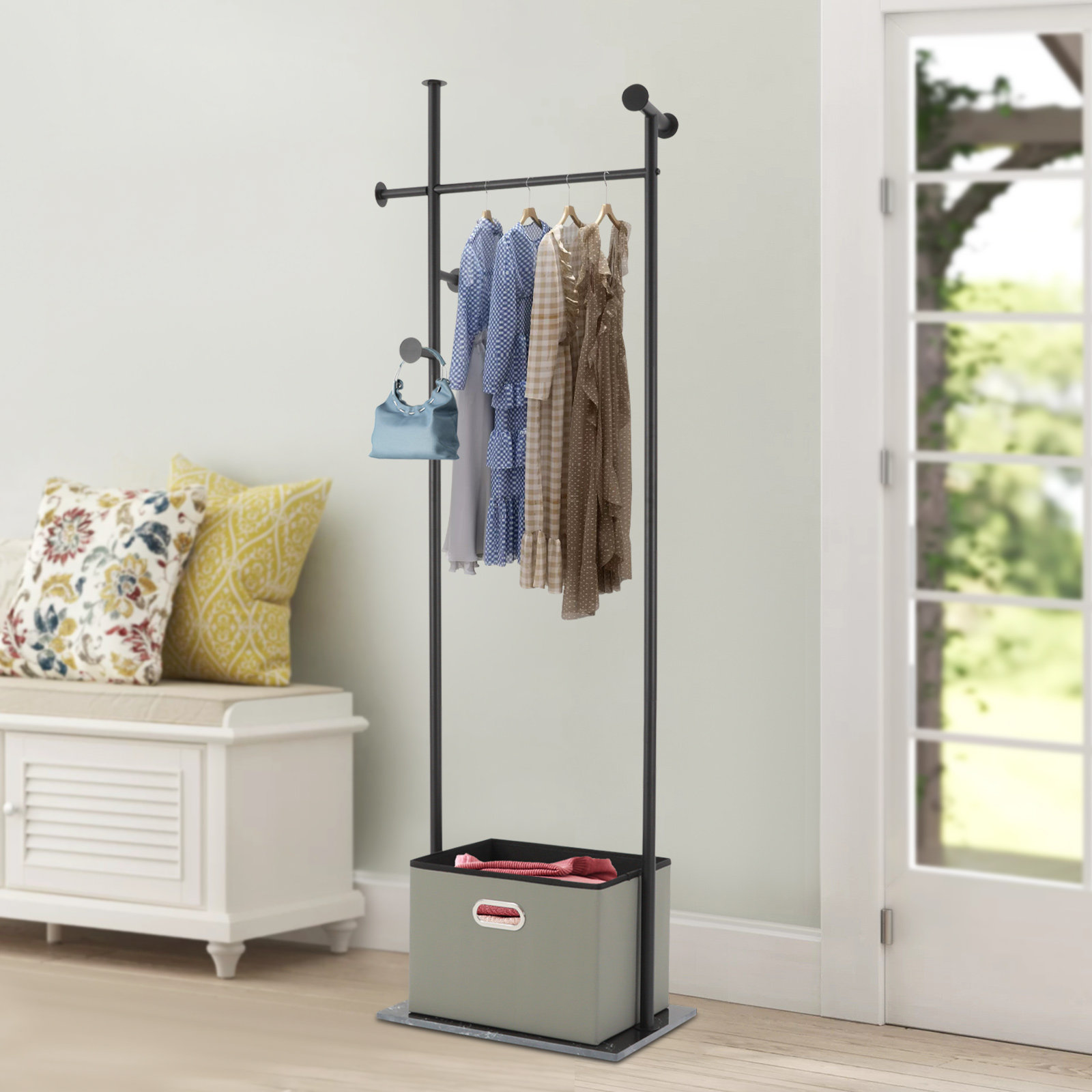 Latitude Run® Freestanding Coat Stand, Marble Base Corner Coat Rack ...