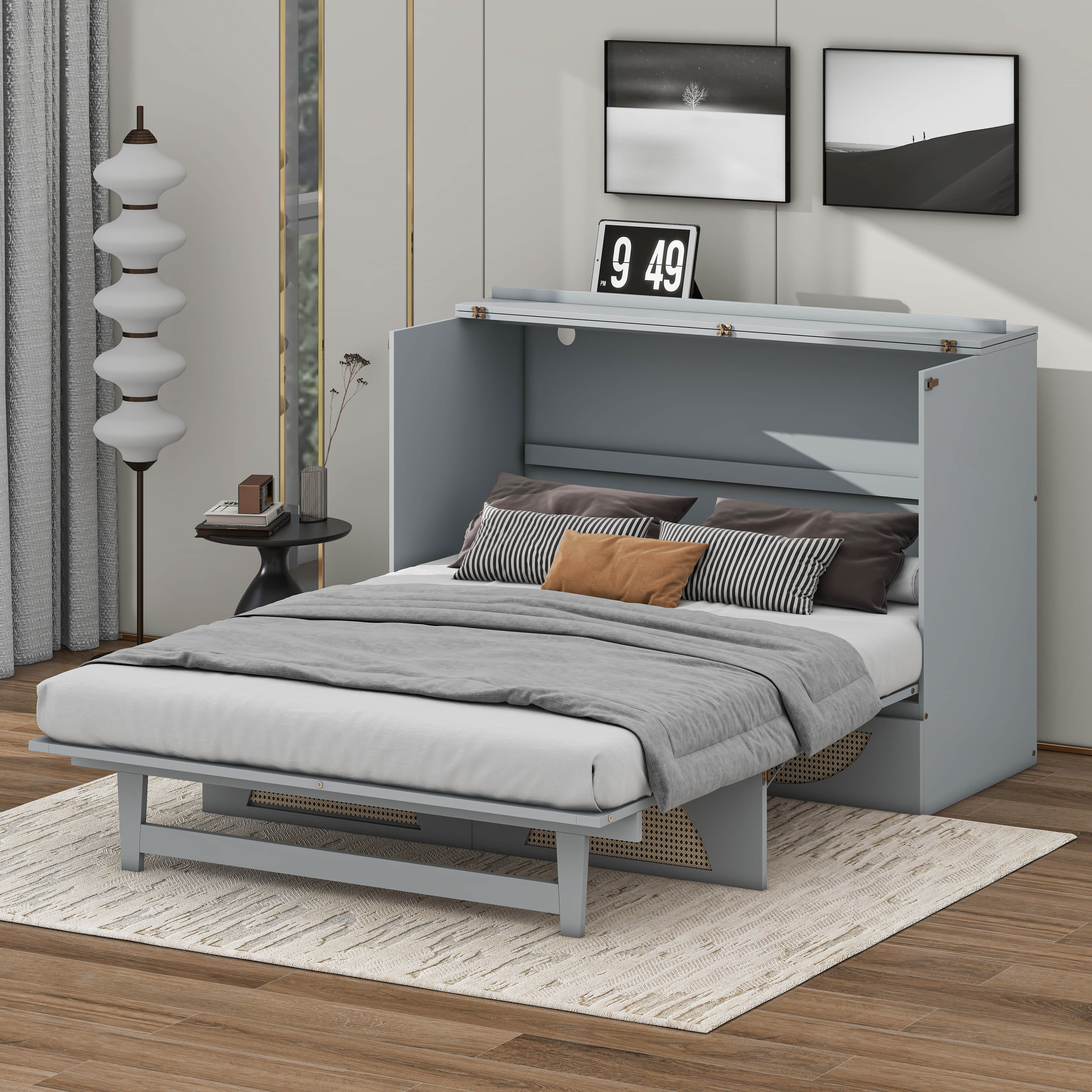 Cosmic Folding Murphy Bed With A Unique Half-Moon Rattan Design | Wayfair