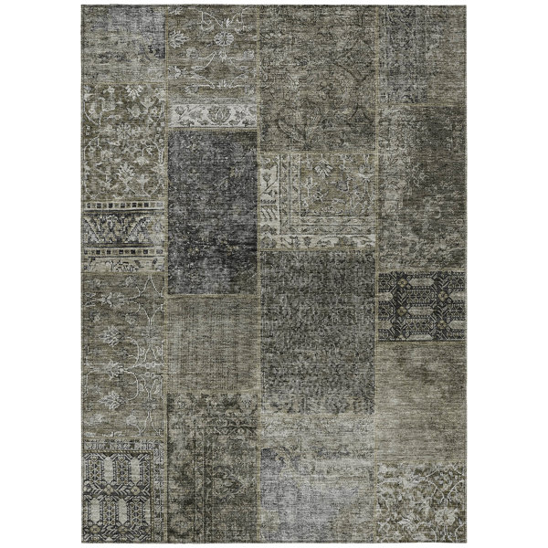 HomeRoots 5' X 8' Brown Patchwork Washable Indoor Outdoor Area Rug ...