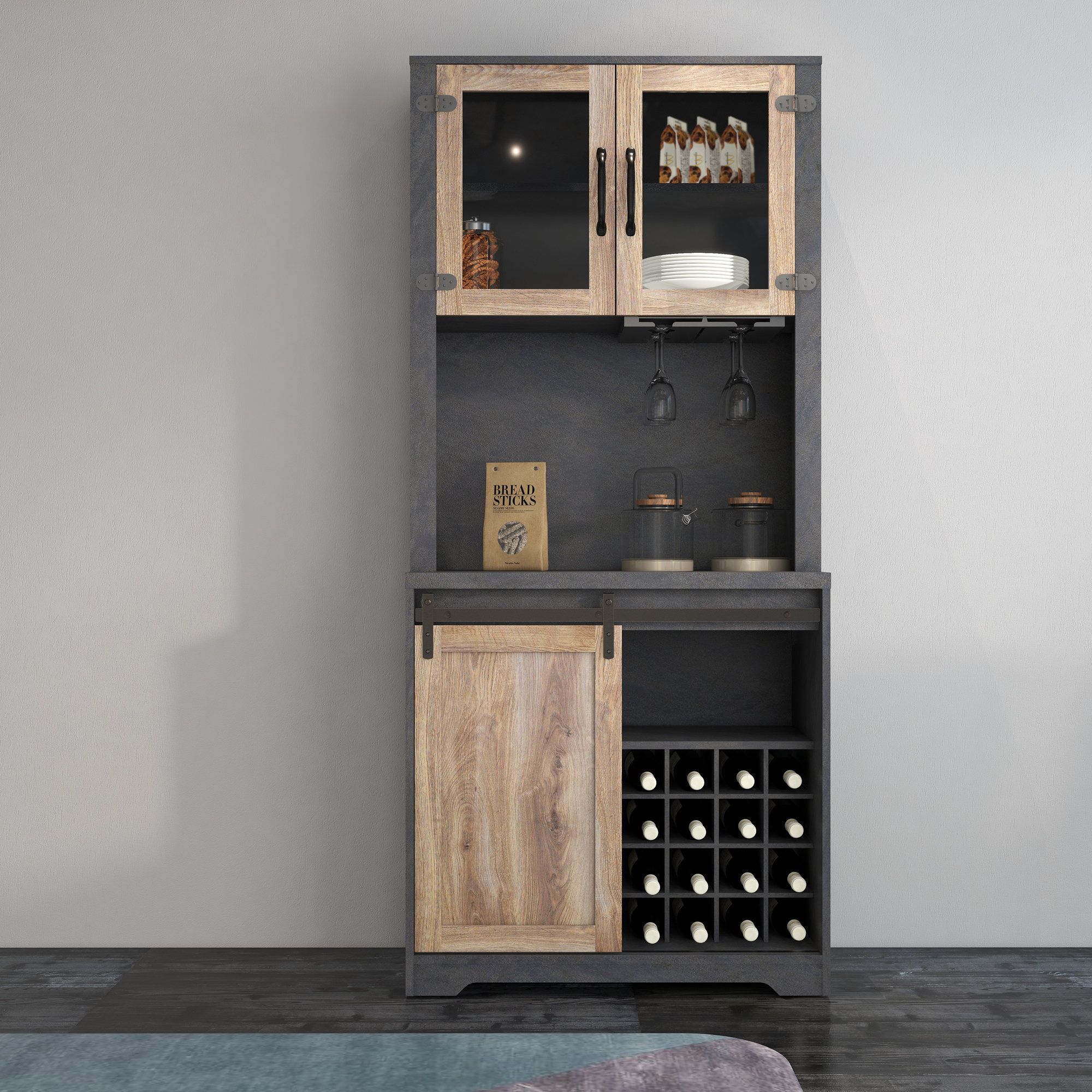 Gracie Oaks Farmhouse Barn Door Bar Cabinet | Wayfair