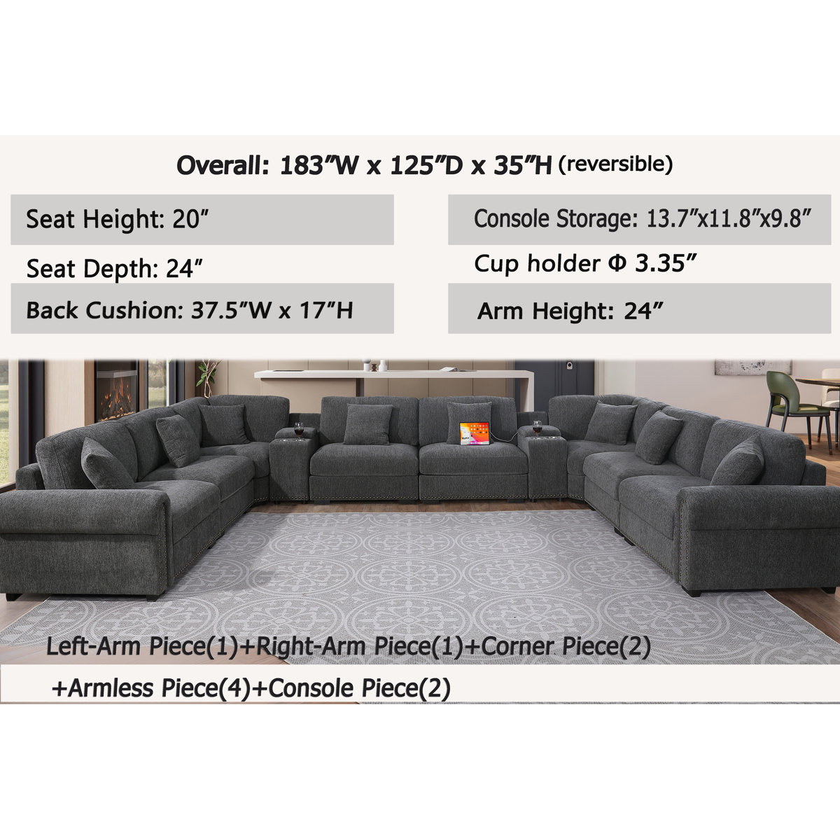 Lark Manor™ Errett Upholstered 13-piece Cloud Extra Large Corner Couch ...