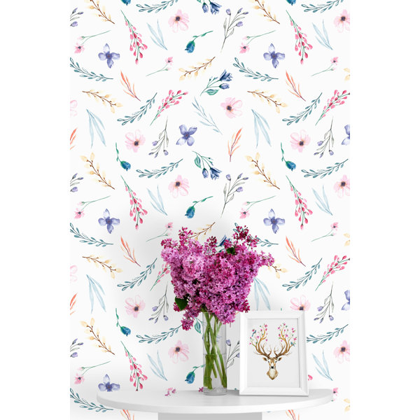 Winston Porter Barta Soft Flowers Peel and Stick Wallpaper Panel ...