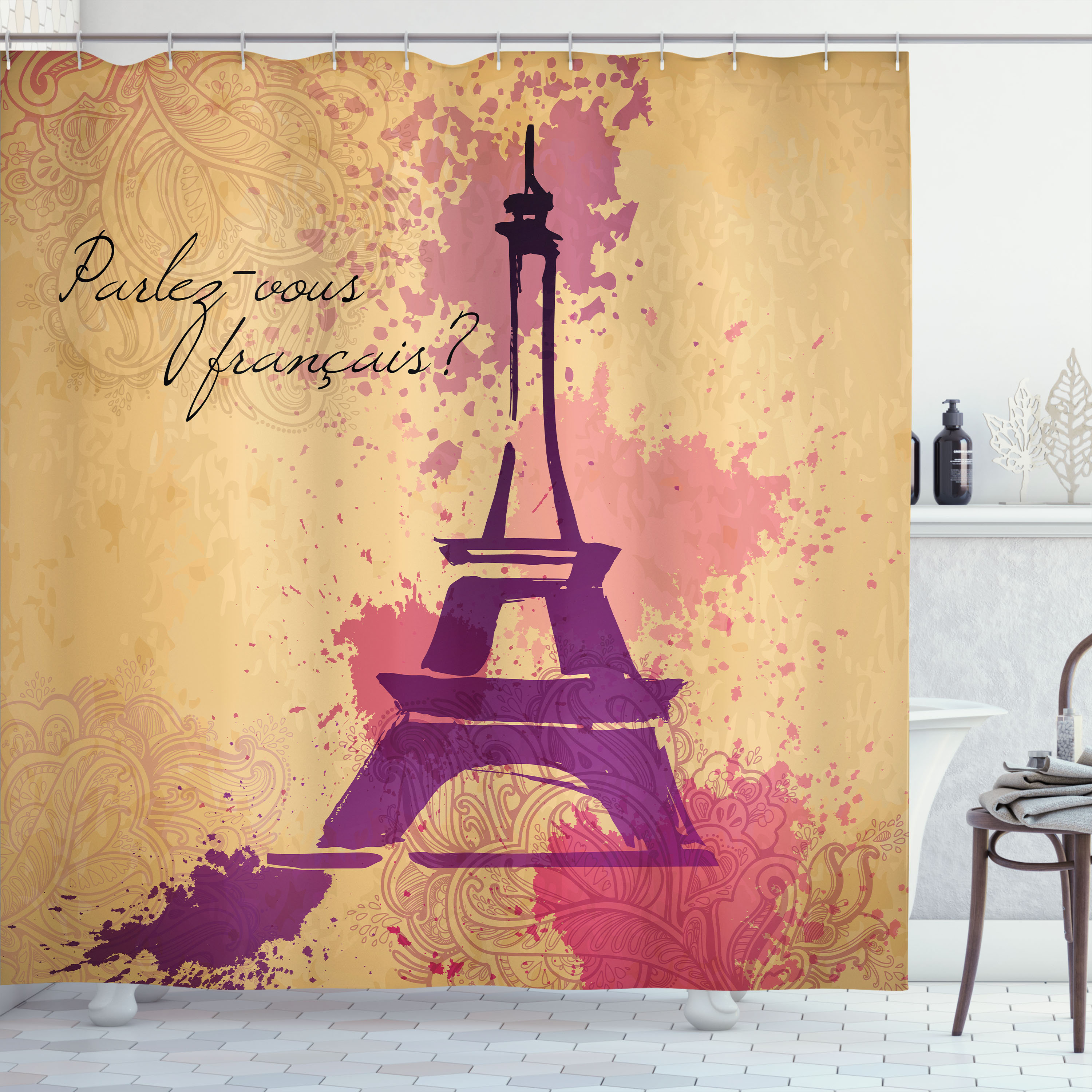 East Urban Home France Shower Curtain Pastel Splash Retro Purple Beige ...