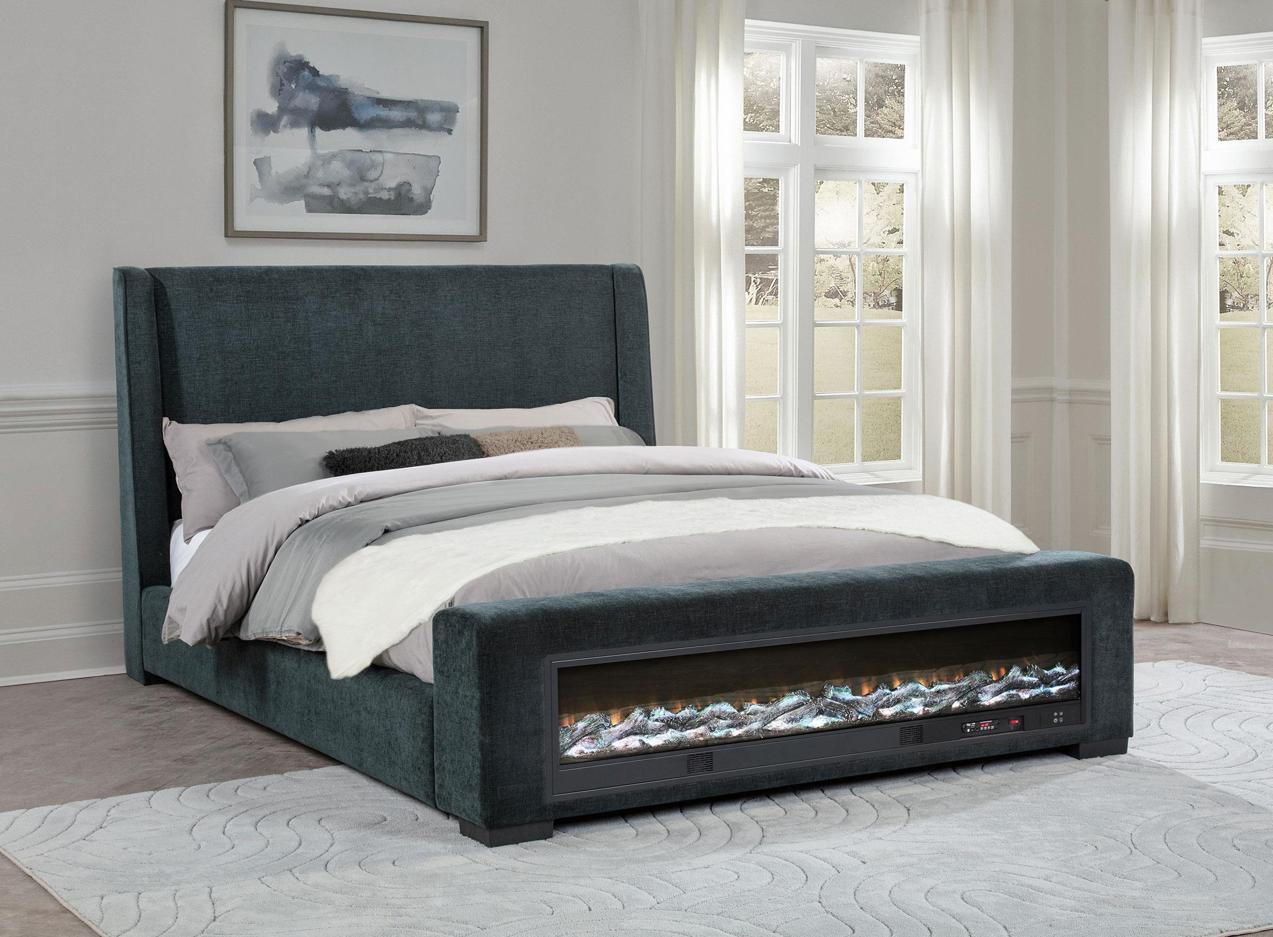 Mercer41 Upholstered Audio Flame Visualizer Bed Blue | Wayfair