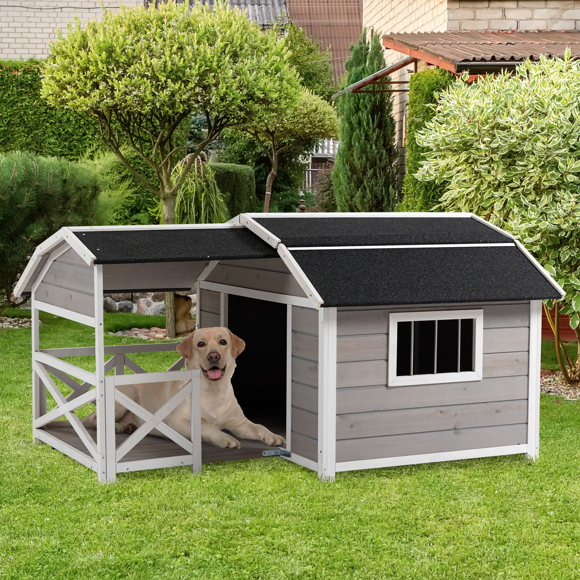 Tucker Murphy Pet™ Outdoor Wooden Dog House Cabin Style, Weatherproof ...