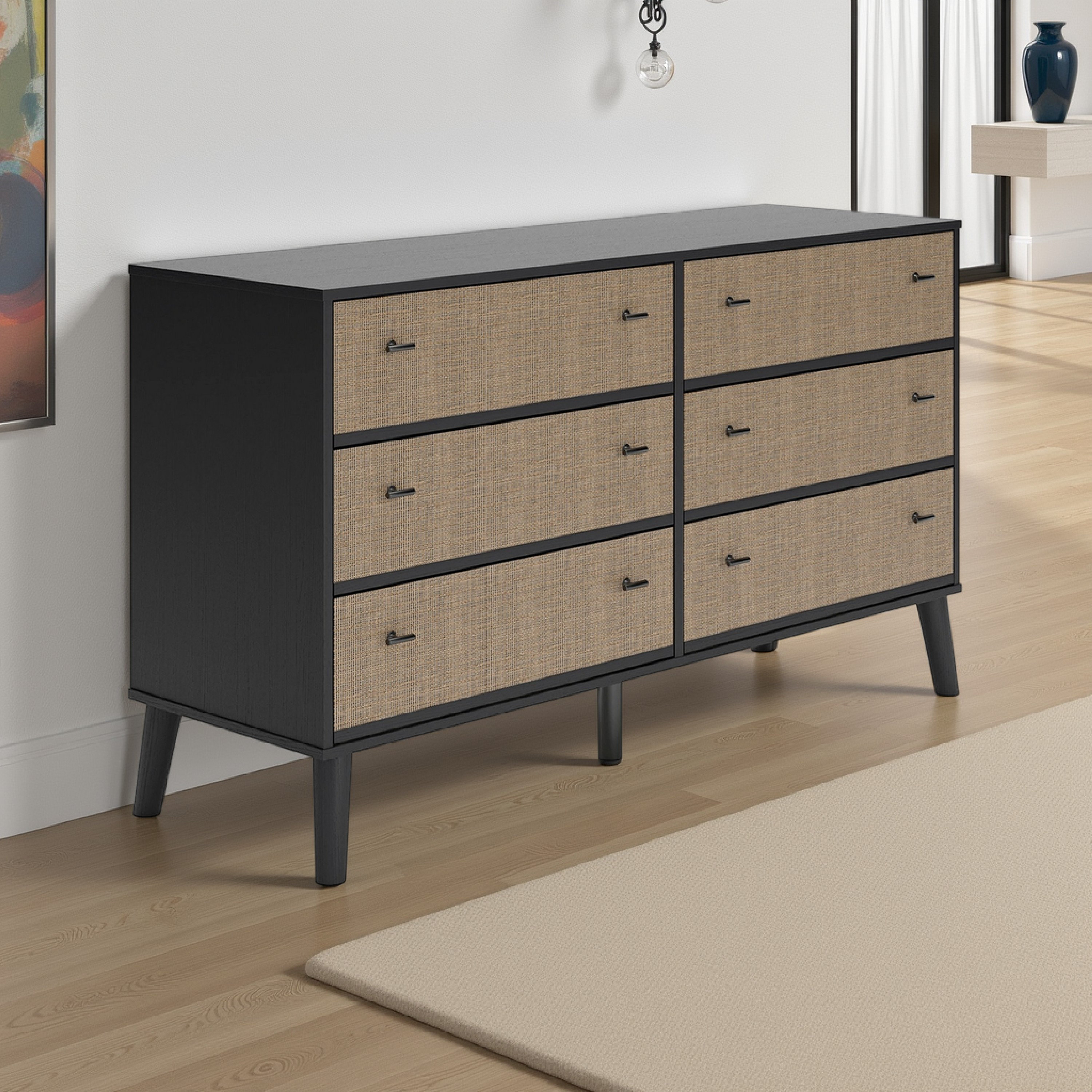 Benjara Hwan Wide Dresser With 6 Drawers, 59 Inch Beige And Matte Black ...
