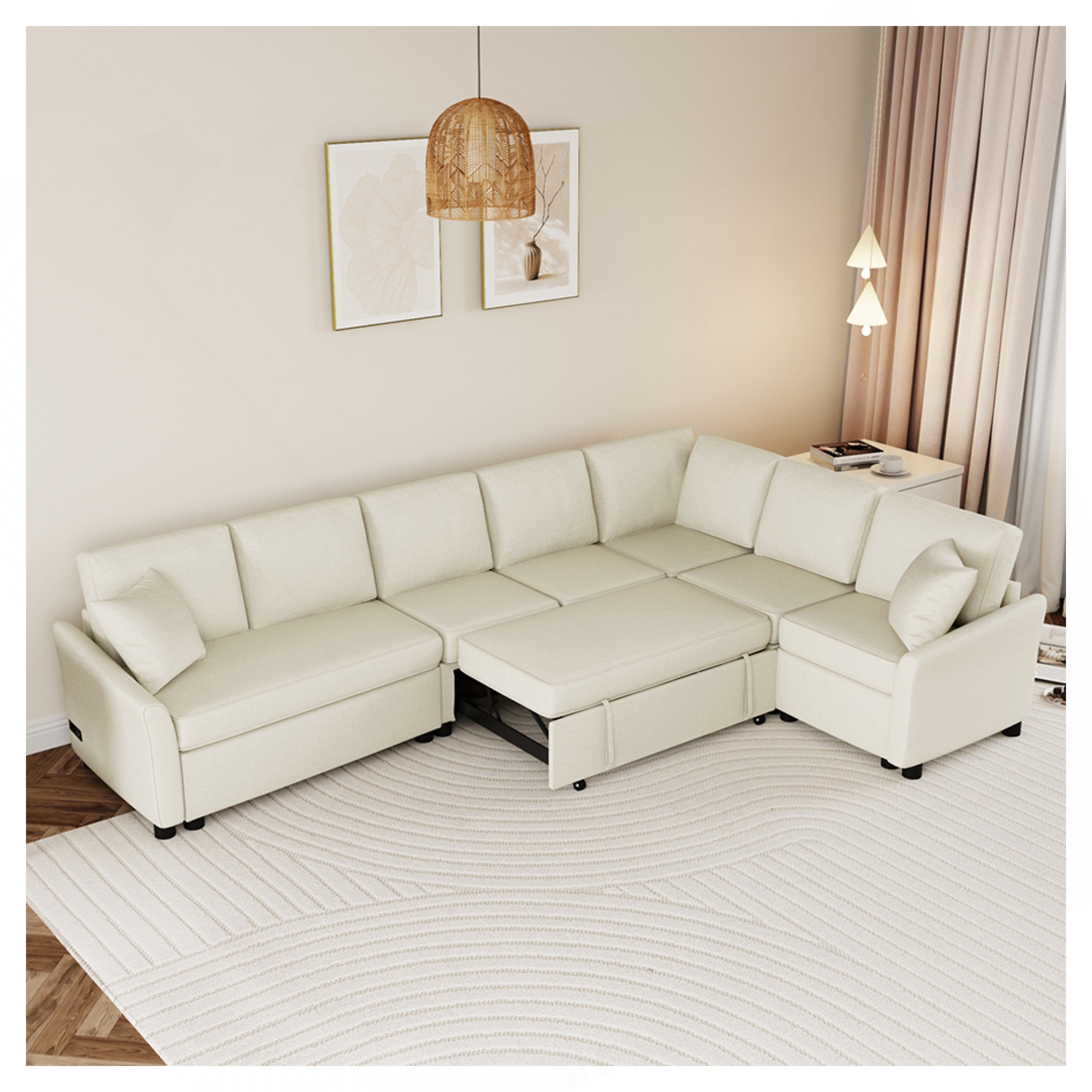 Latitude Run® 124.8"L-Shaped Sofa Convertible Sofa Bed Pull Out Sofa ...