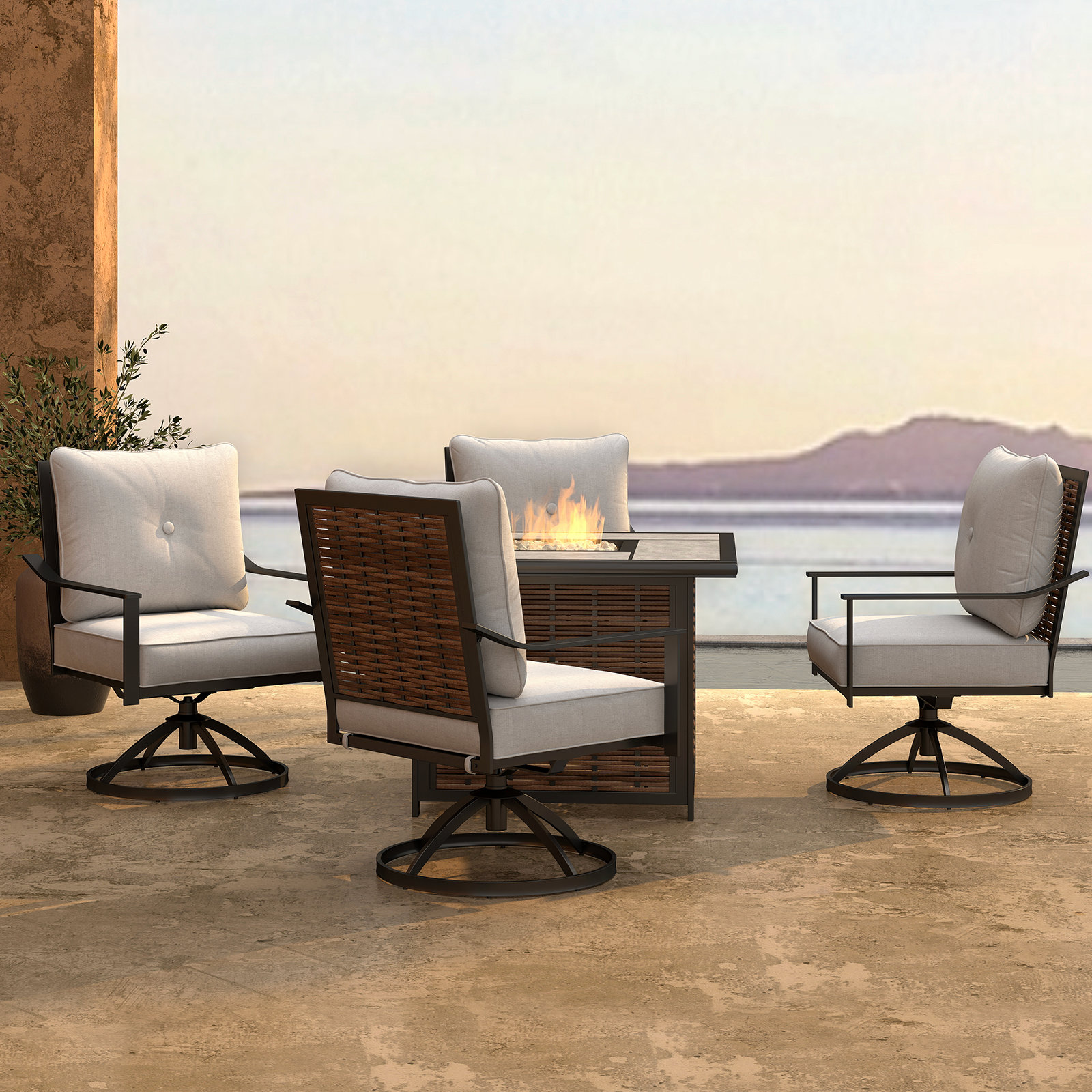 Abba Patio Sedalia 4 - Person Outdoor Seating Group With Fire Pit Table ...