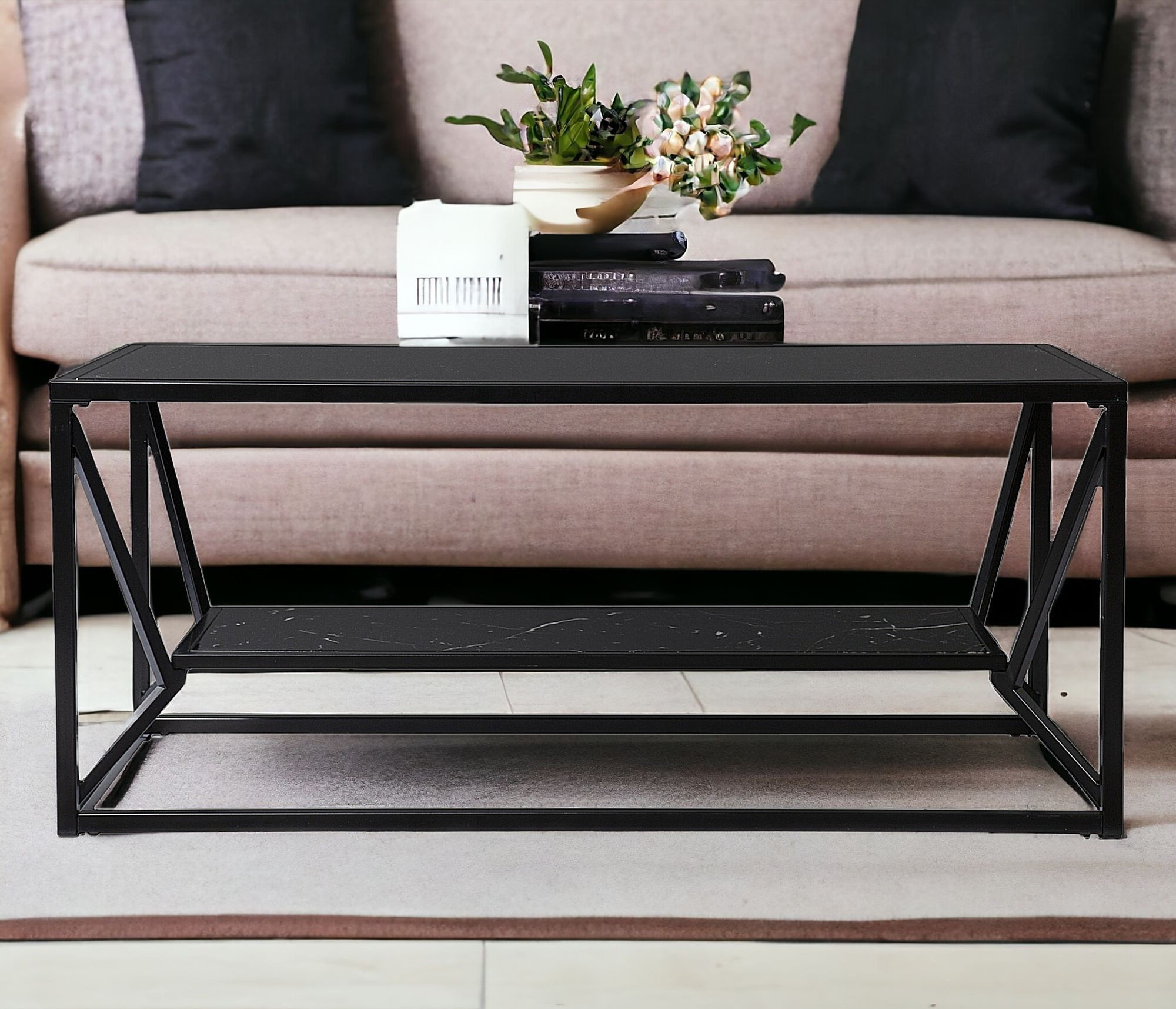 Latitude Run® TDCHR: 42" Black And Metal Rectangular Coffee Table ...