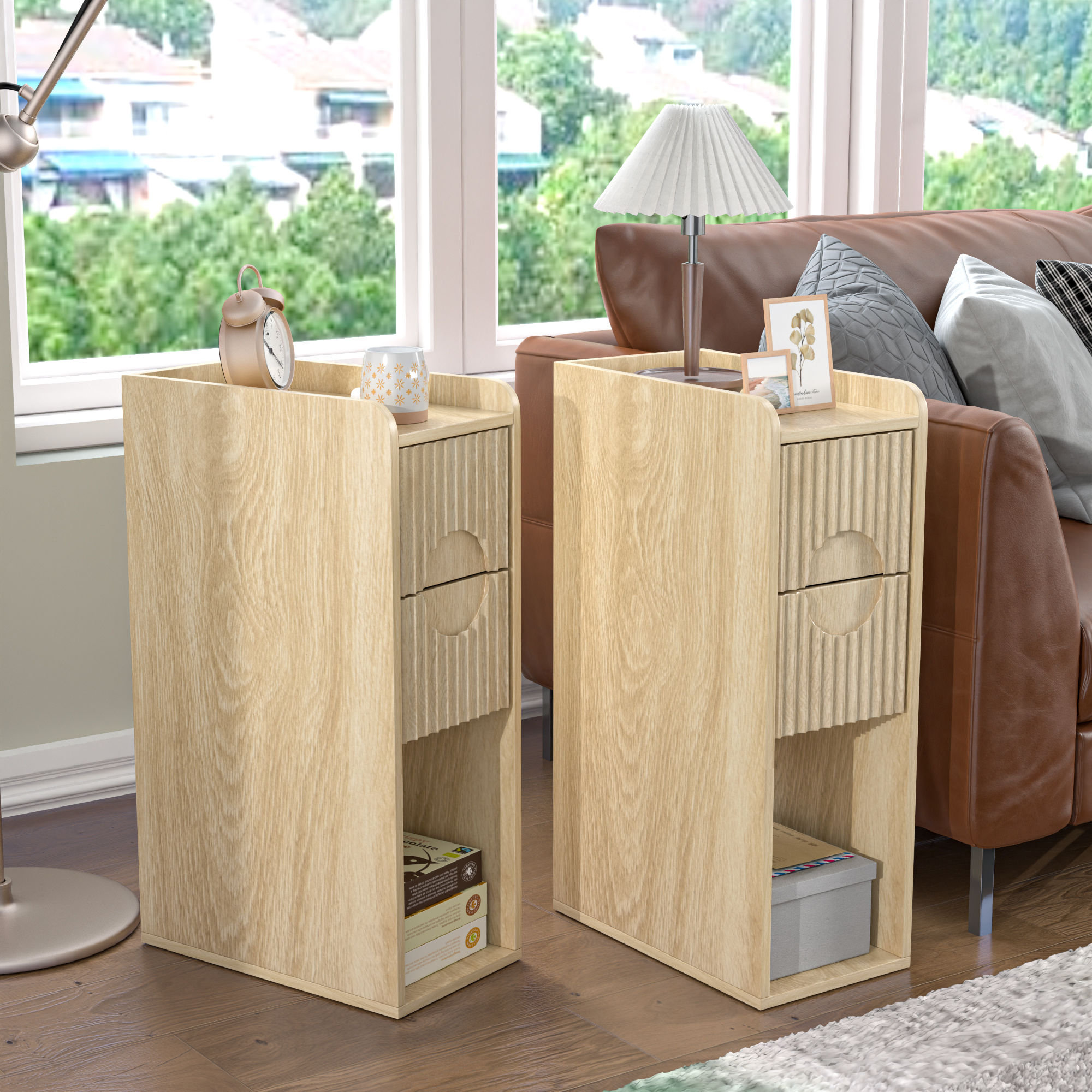 Latitude Run® Fluted End Table Set With Drawers(set Of 2), Farmhouse ...