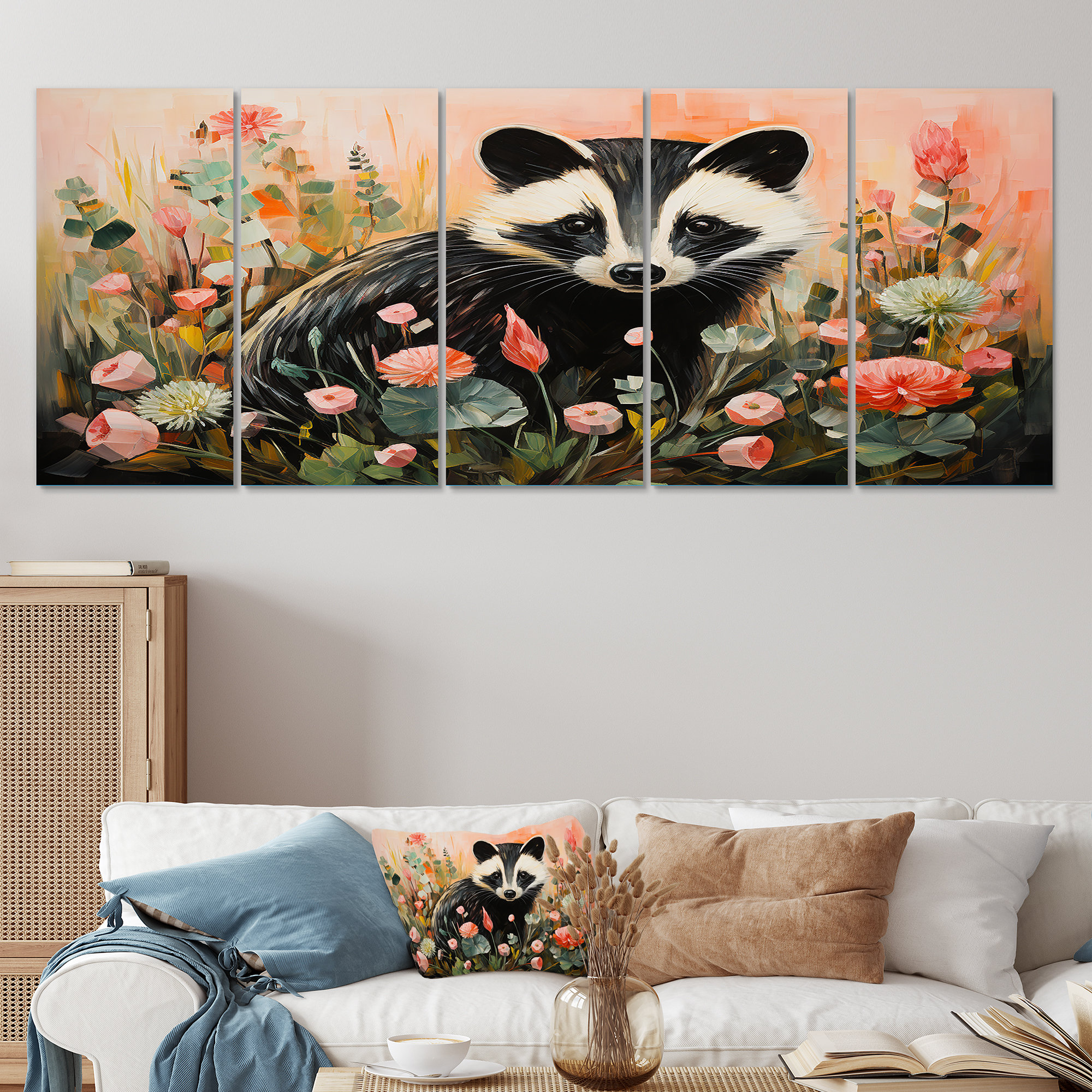 Millwood Pines Black Playful Skunk Floral Meadows I - Skunk 5 Piece ...