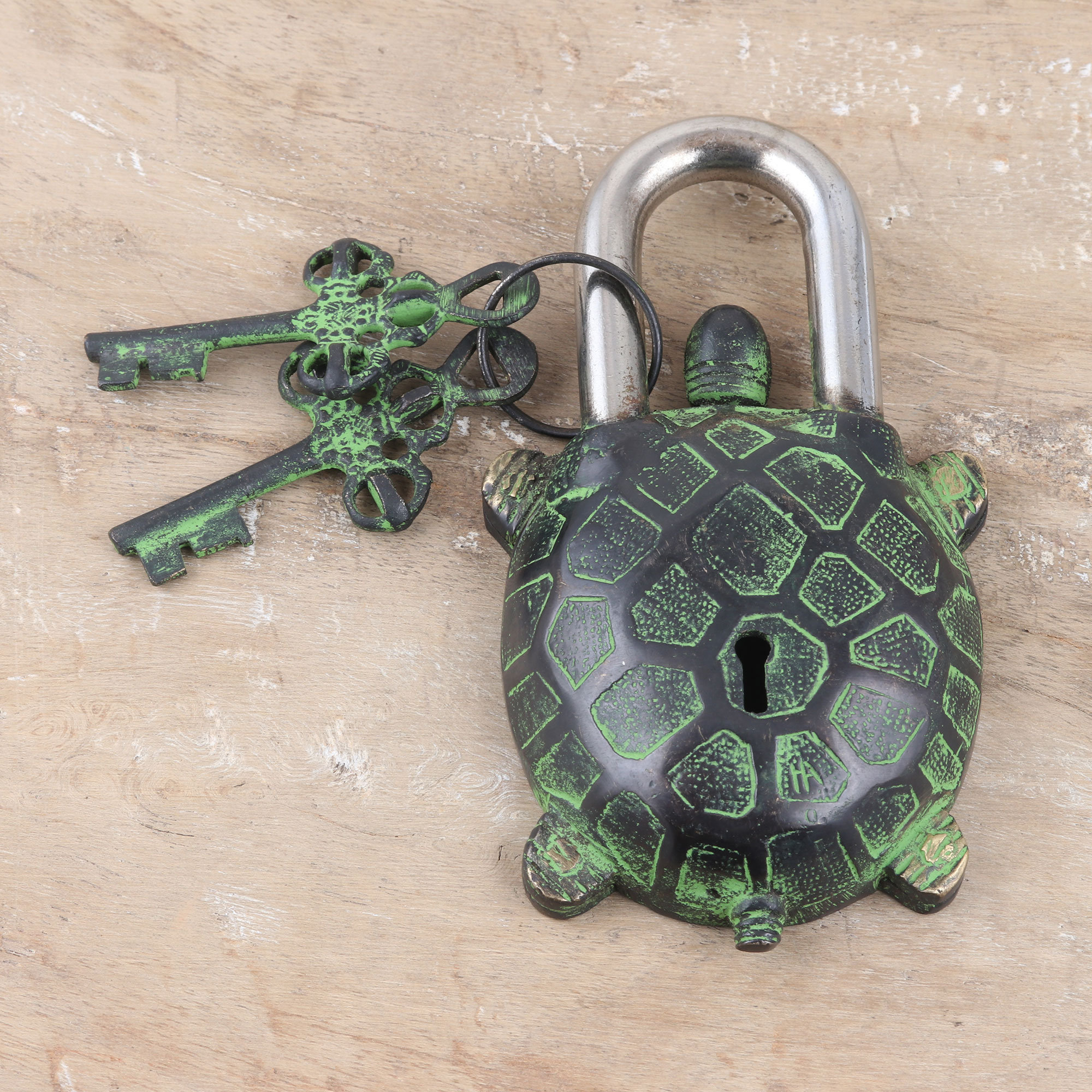Bungalow Rose Felicea Handmade Turtles Treasure Brass Padlock and Key ...