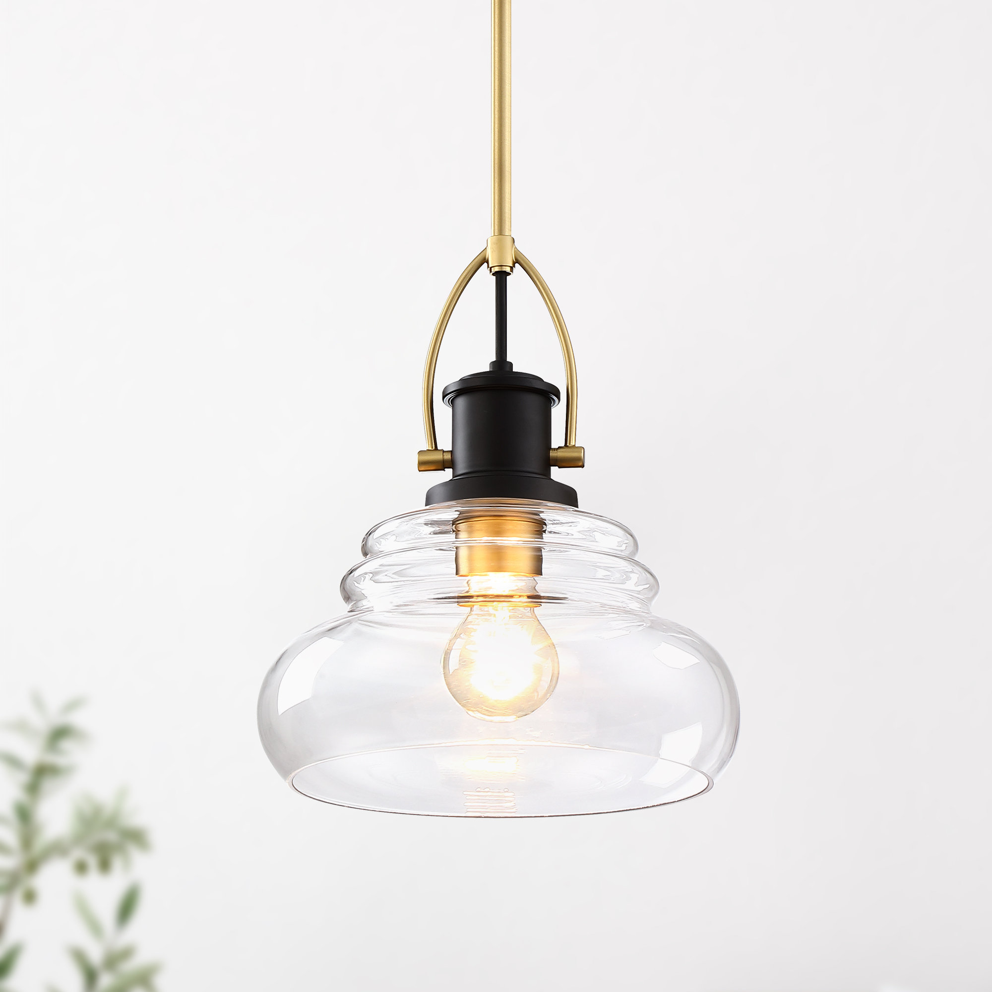 Mercer41 10" Single Dimmable Black and Glod Pendant Light | Wayfair