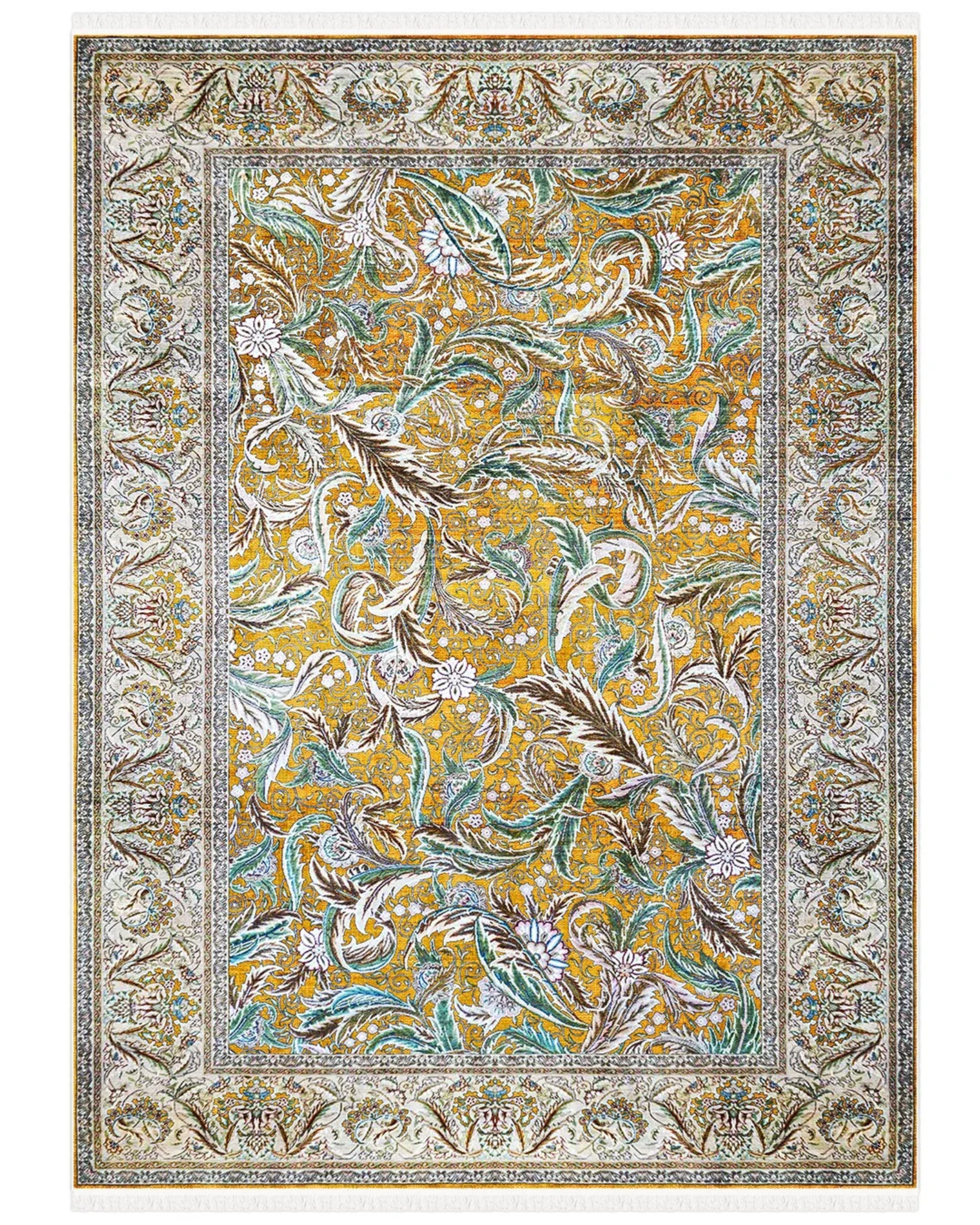 Bungalow Rose Dominik Oriental Design Yellow Carpet Machine Made Cotton ...