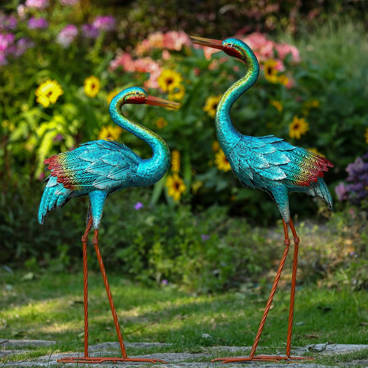 Mercer41 Garden Crane Statues For Outdoor, Blue Heron Decor Standing ...