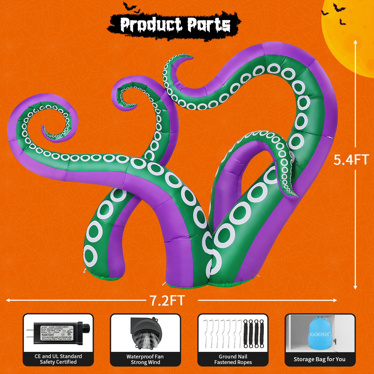 Dakota Fields Halloween Inflatables 7.2 FT Blow Up Octopus Outdoor ...