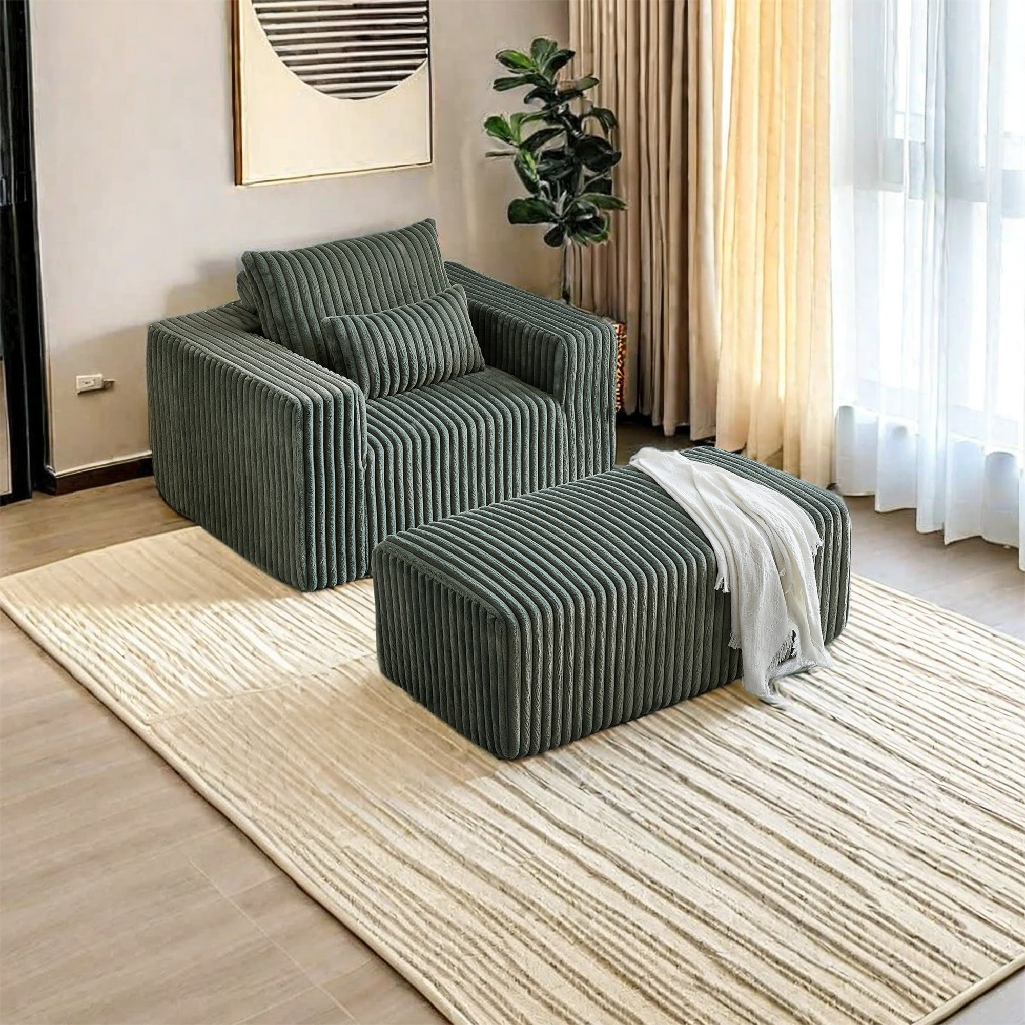 Latitude Run® Fluffy Modern Chaise Lounge - Corduroy Sponge Sofa With ...