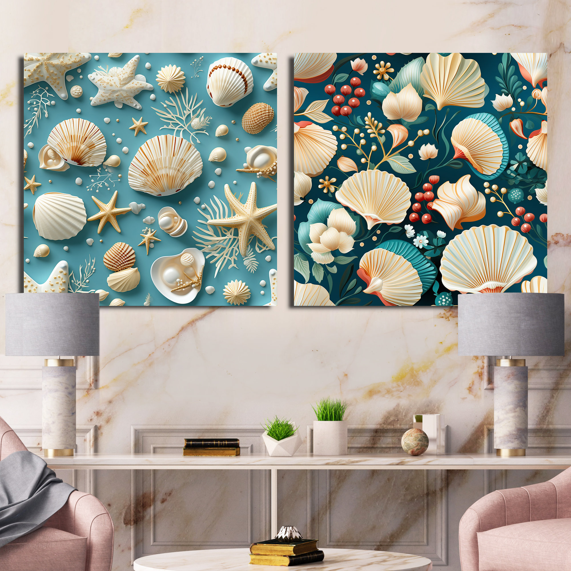 Design Art Coastal Seashells Coastal Pattern - Nautical & Beach Square ...