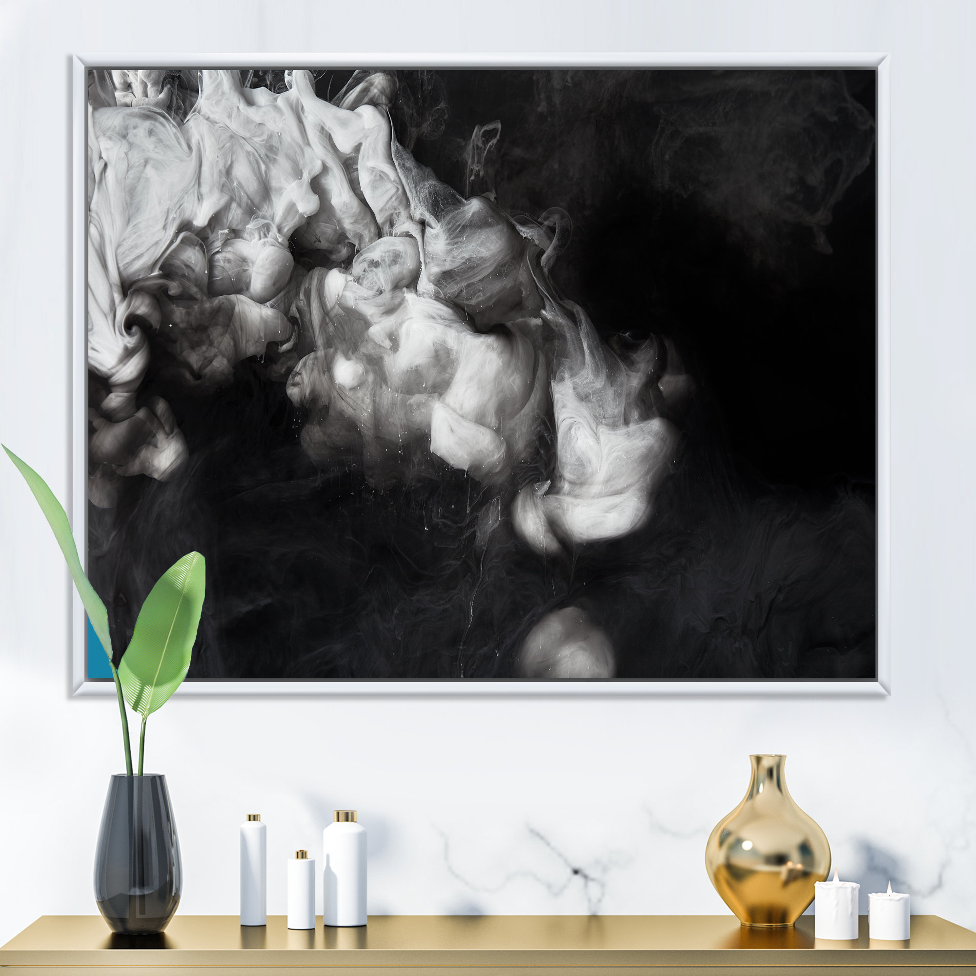 Wrought Studio™ Abstract Grey Splash Paint - Modern Canvas Wall Art ...