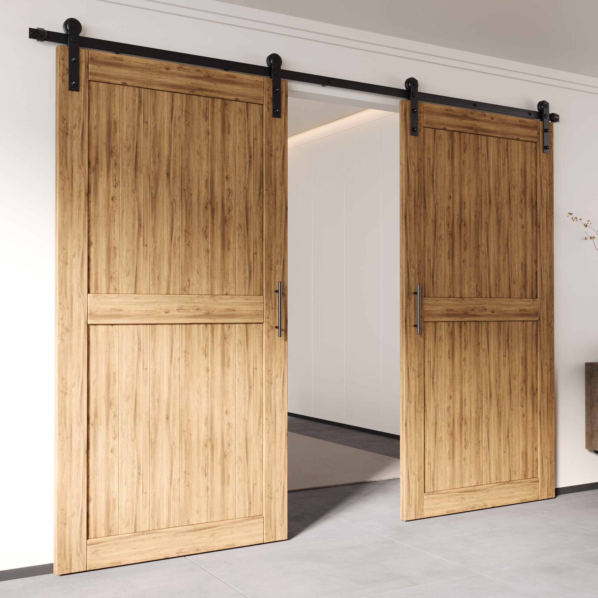 Homacer Black Rustic Straight Design Non-Bypass Single Track Two Door ...