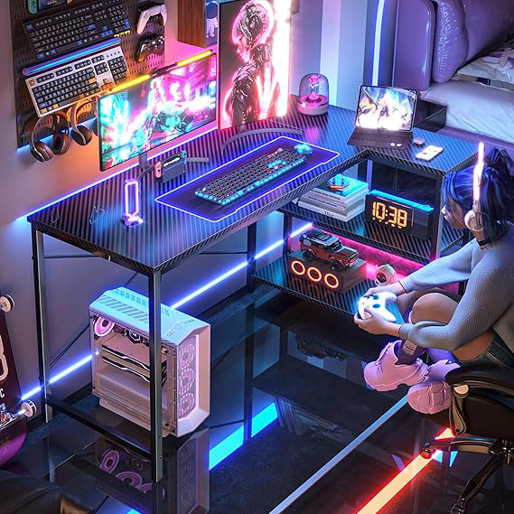 Inbox Zero L Shaped Desk, 47 Inches Computer Desk With Reversible ...