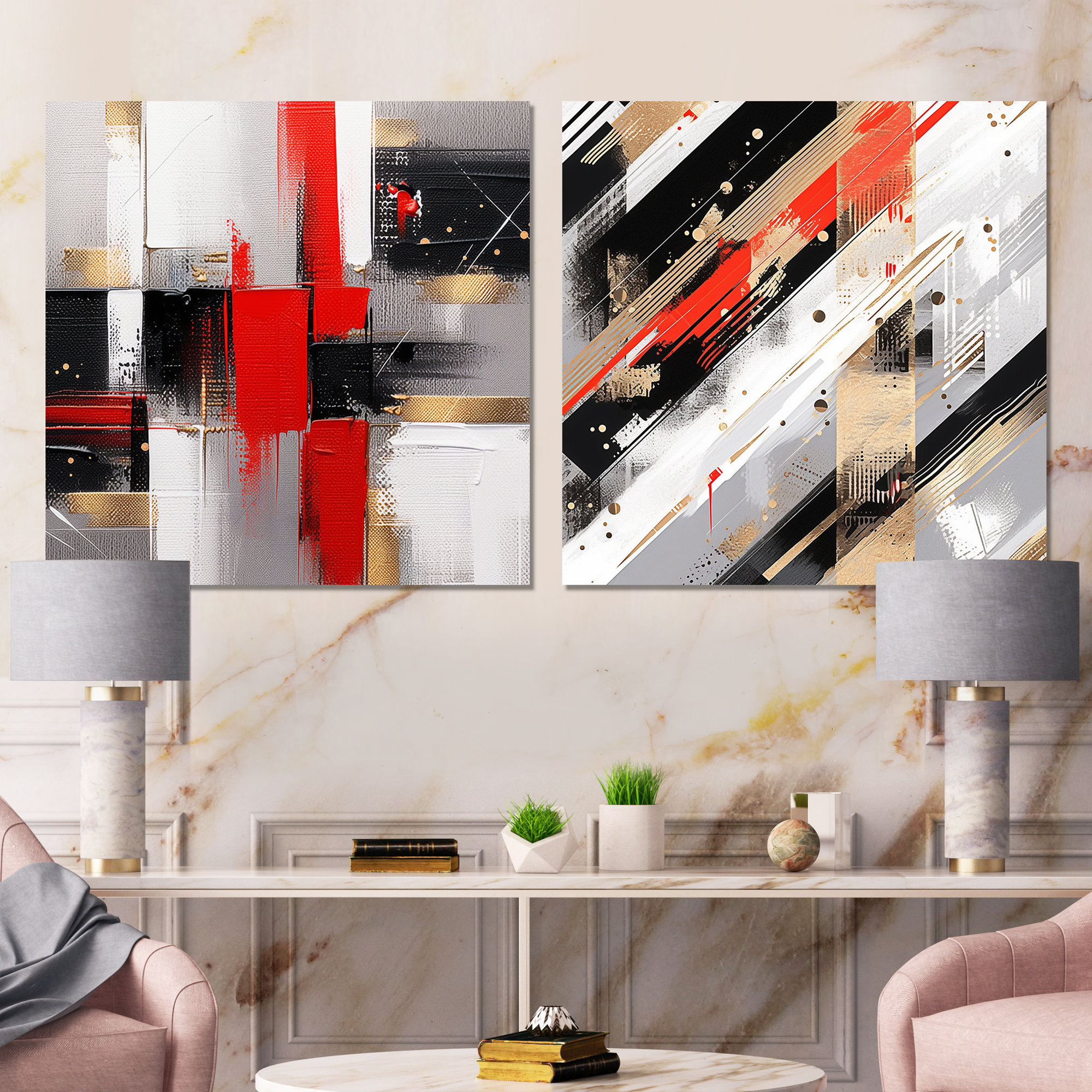 Latitude Run® Pink Black Bold Stripes - Abstract Collages Square ...