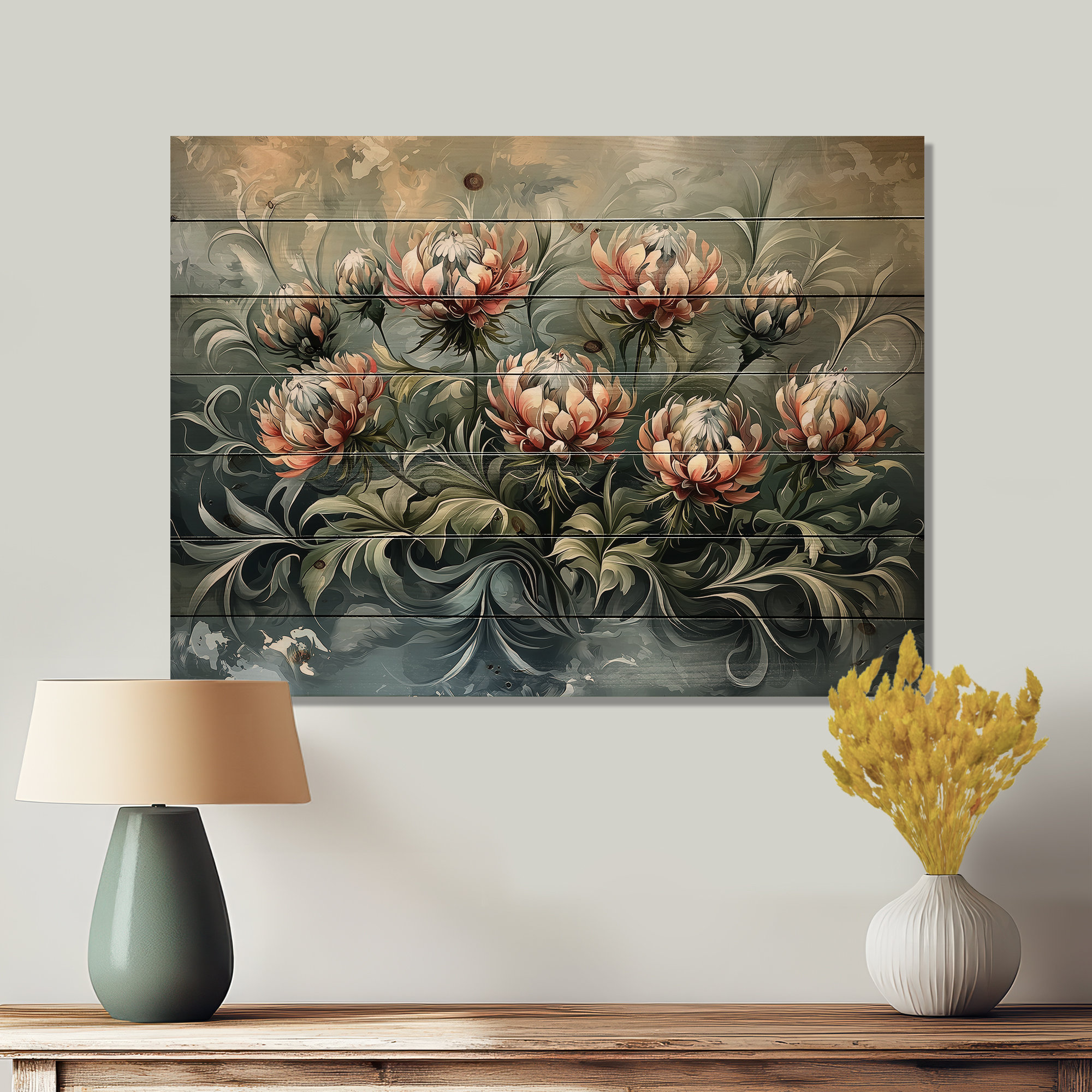 Ophelia & Co. Grey Winter Thistle Song Harmony III - Thistle Wood Wall ...