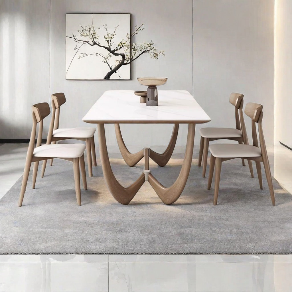 Animoe D Furniture Rectangular walnut color solid wood rock table set ...