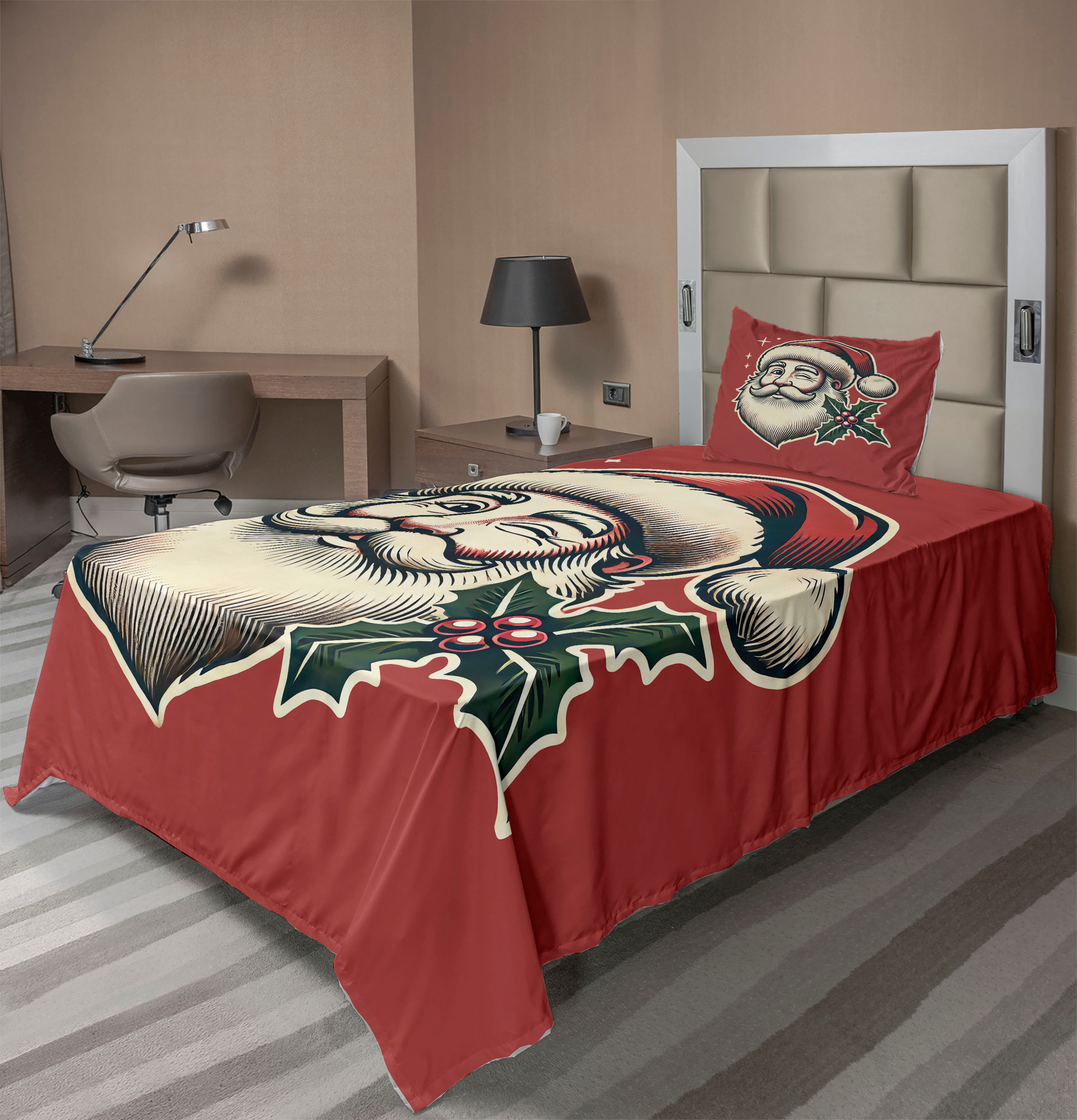 Ambesonne Christmas Sheet Set American Trad Santa Claus Pale Maroon ...