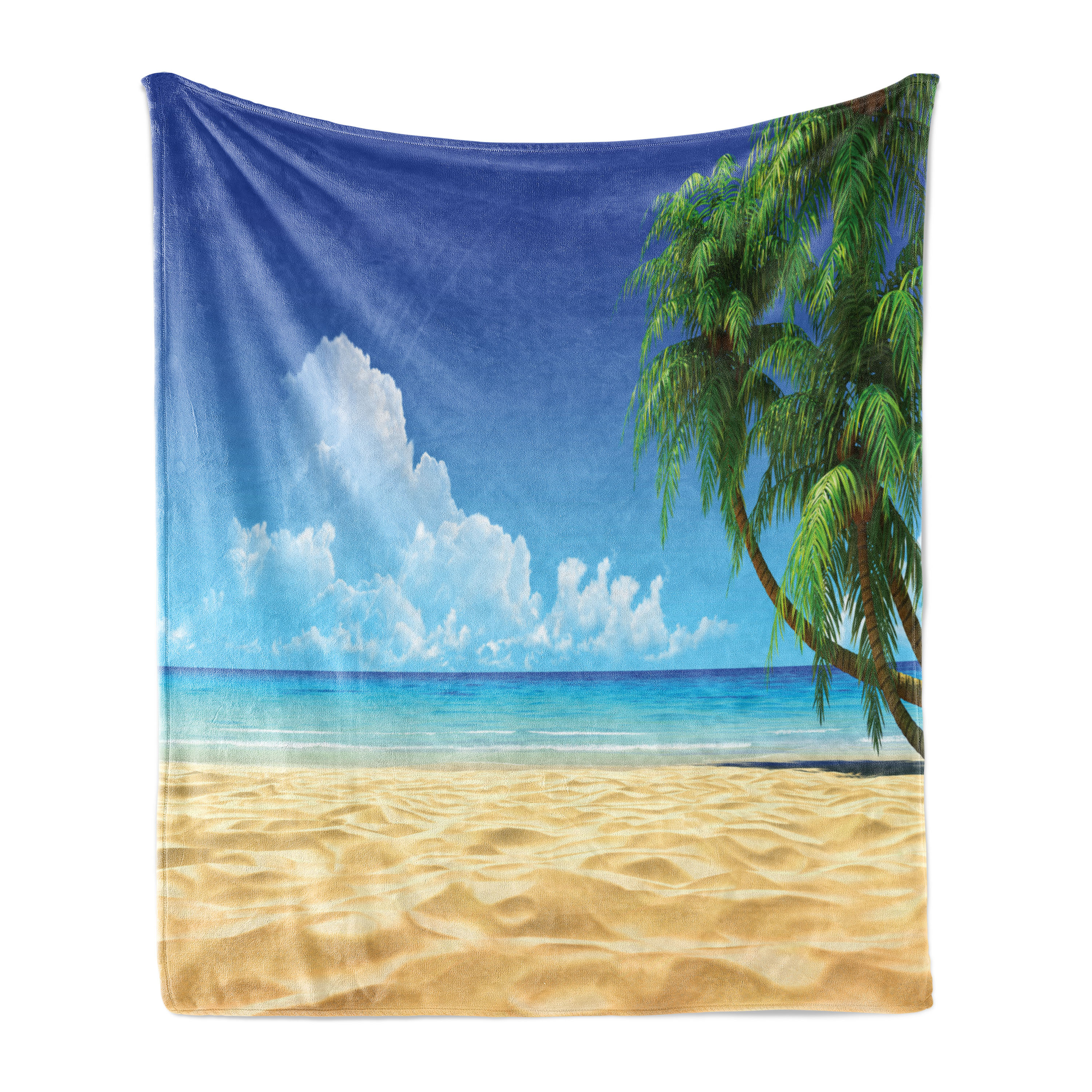 Ambesonne Palm Tree Fleece Blanket Tropical Leaves Beach Cream and Navy ...