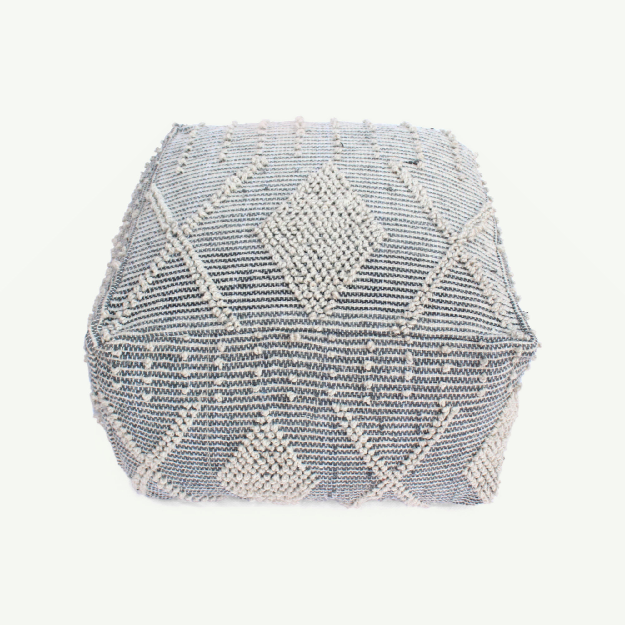 Fleur De Lis Living Diamond Large Handcrafted Faux Yarn Pouf, Ivory And ...