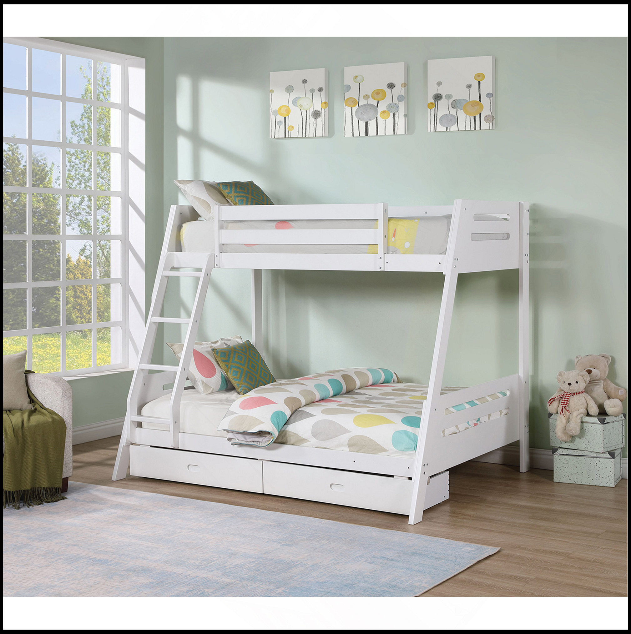 Latitude Run® Transitional Bunk Bed Underbed Drawers Angled Ladder ...