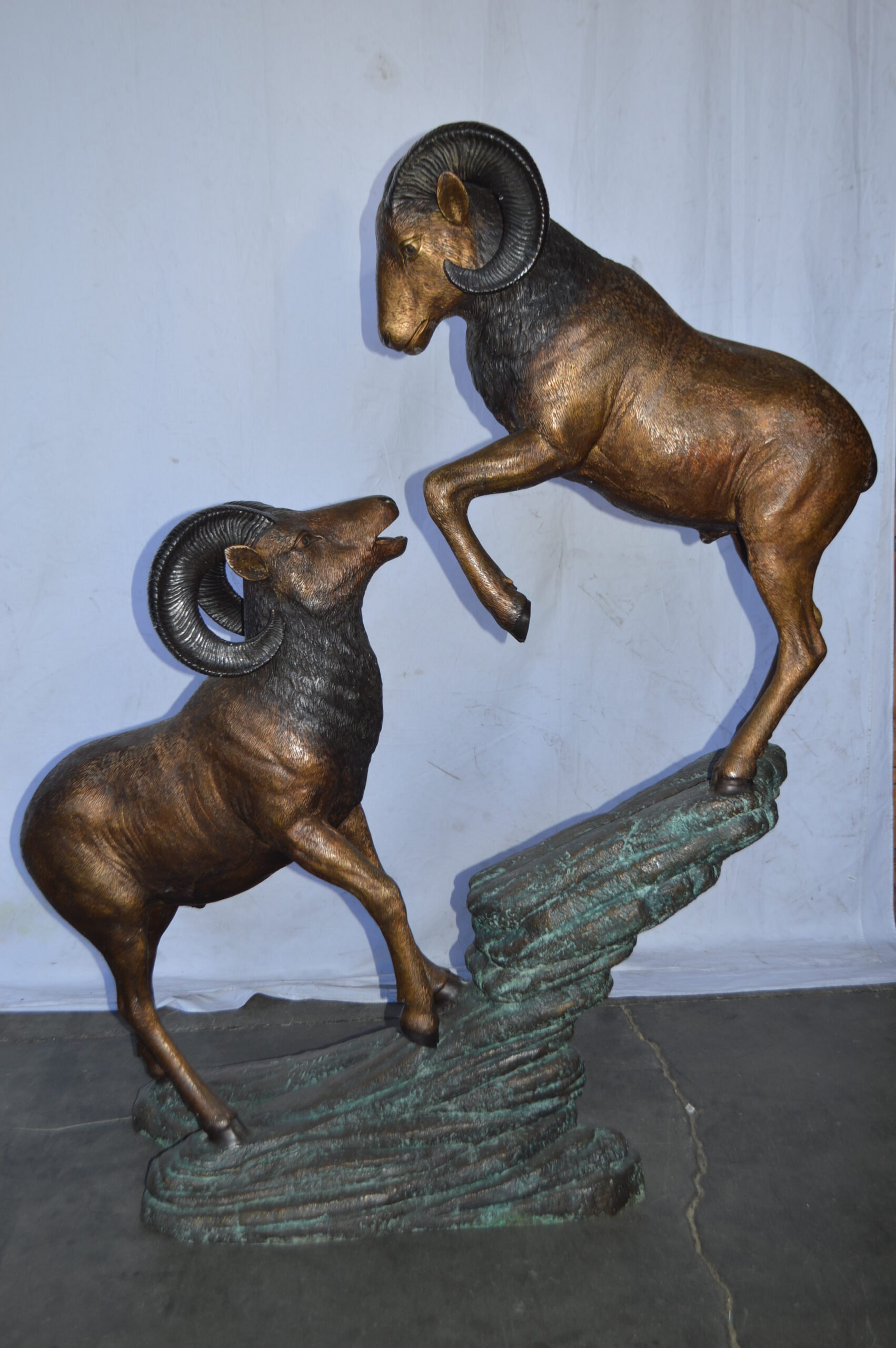 Loon Peak® Navarrette Two Life Size Rams on a rock Bronze Statue - Size ...