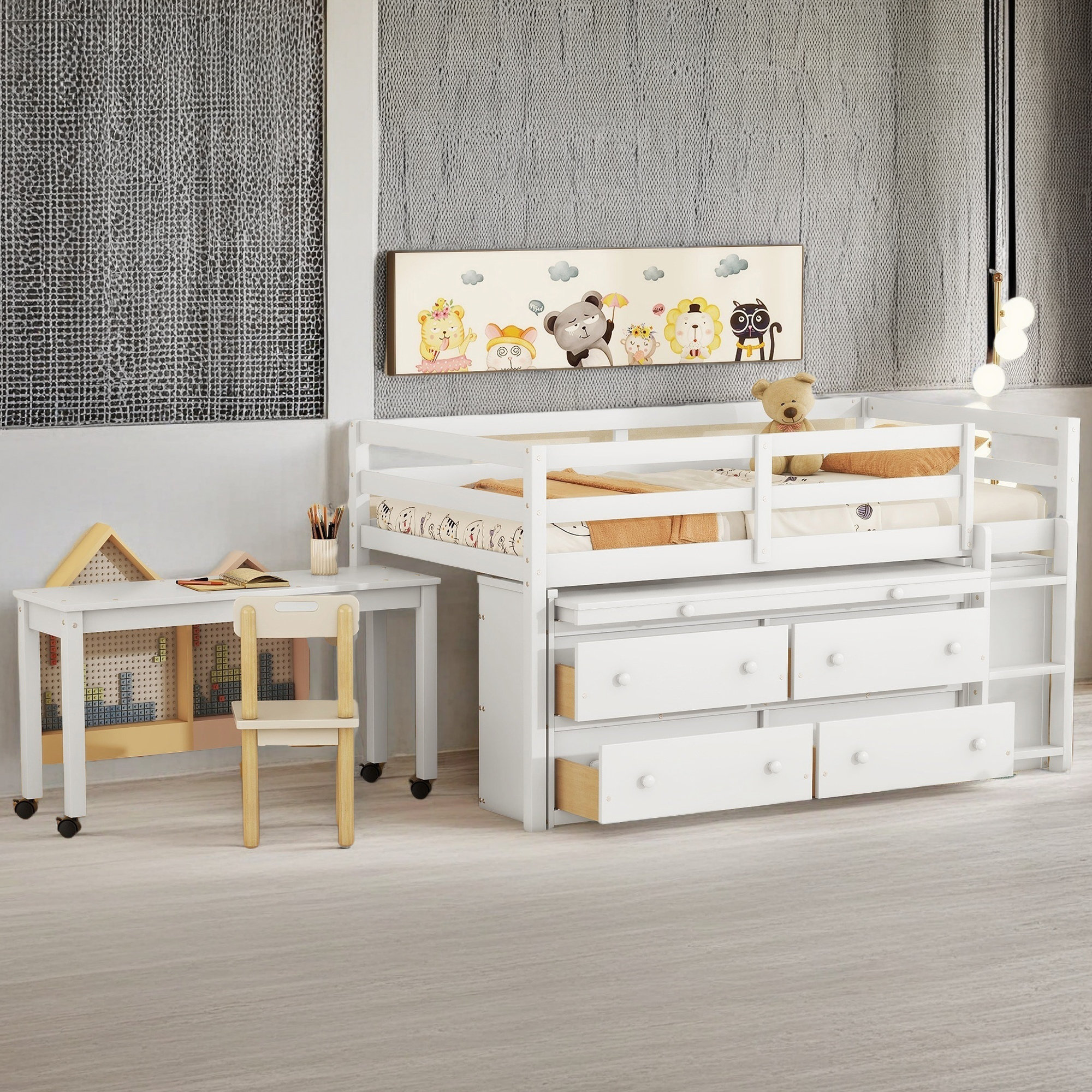 Harriet Bee Loft Bed With Retractable Writing Desk And 4 Drawers | Wayfair