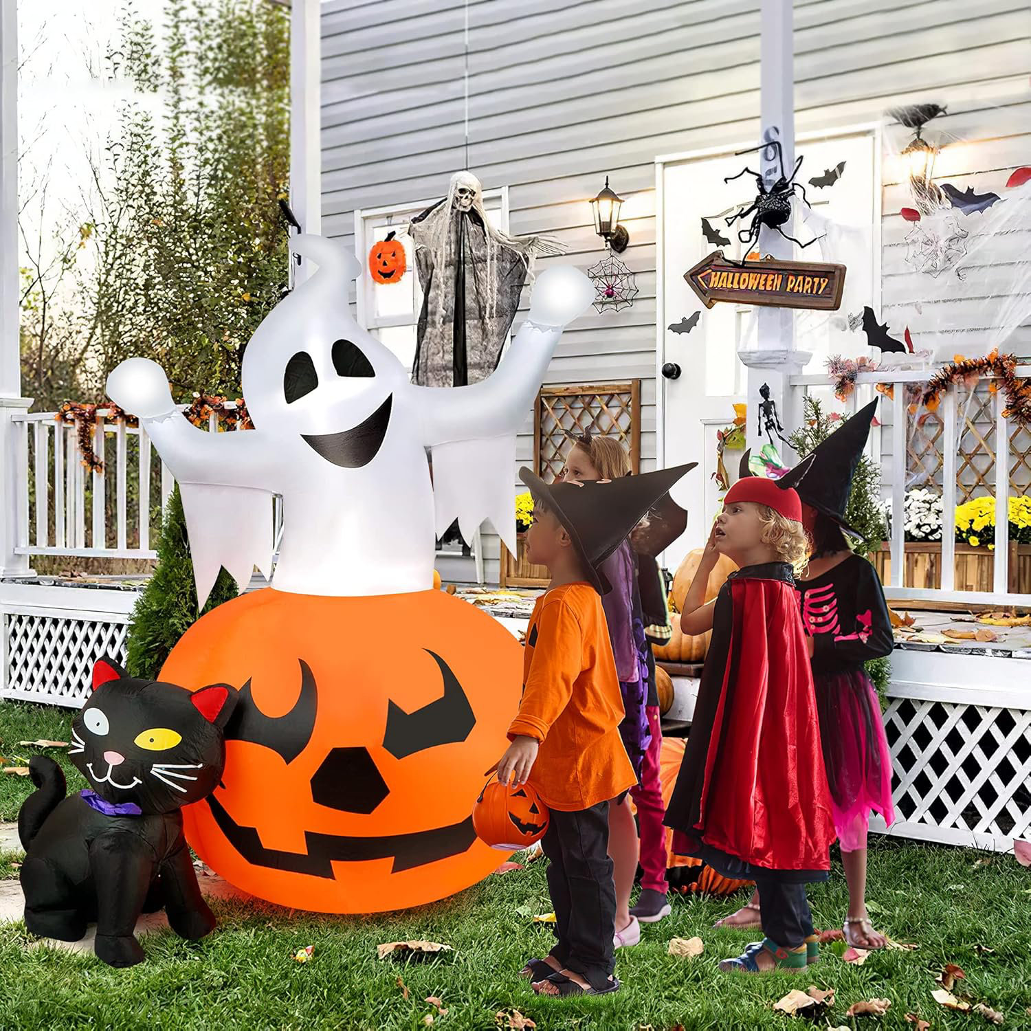 The Holiday Aisle® Halloween Inflatables Spooky Pumpkin and Witch' s ...