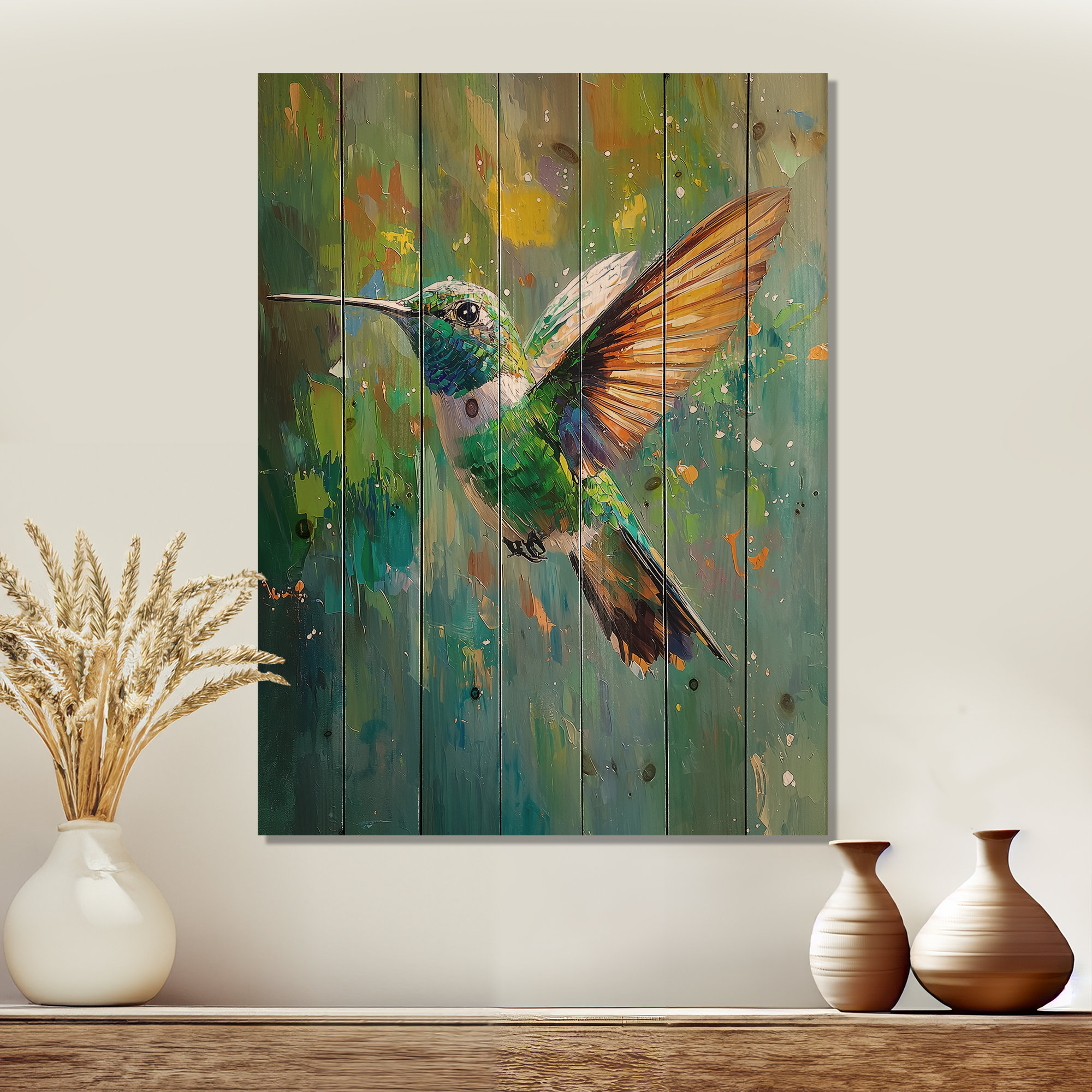 Ophelia & Co. Emerald Hummingbird Jewels In Flight II - Hummingbird Animal Wood Wall Art - On ...