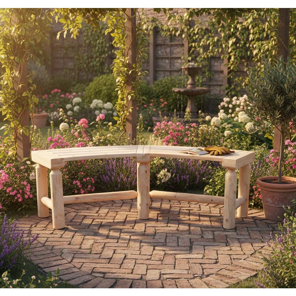 Union Rustic Outdoor Wooden Curved Backless Porch Bench Rustic Style ...