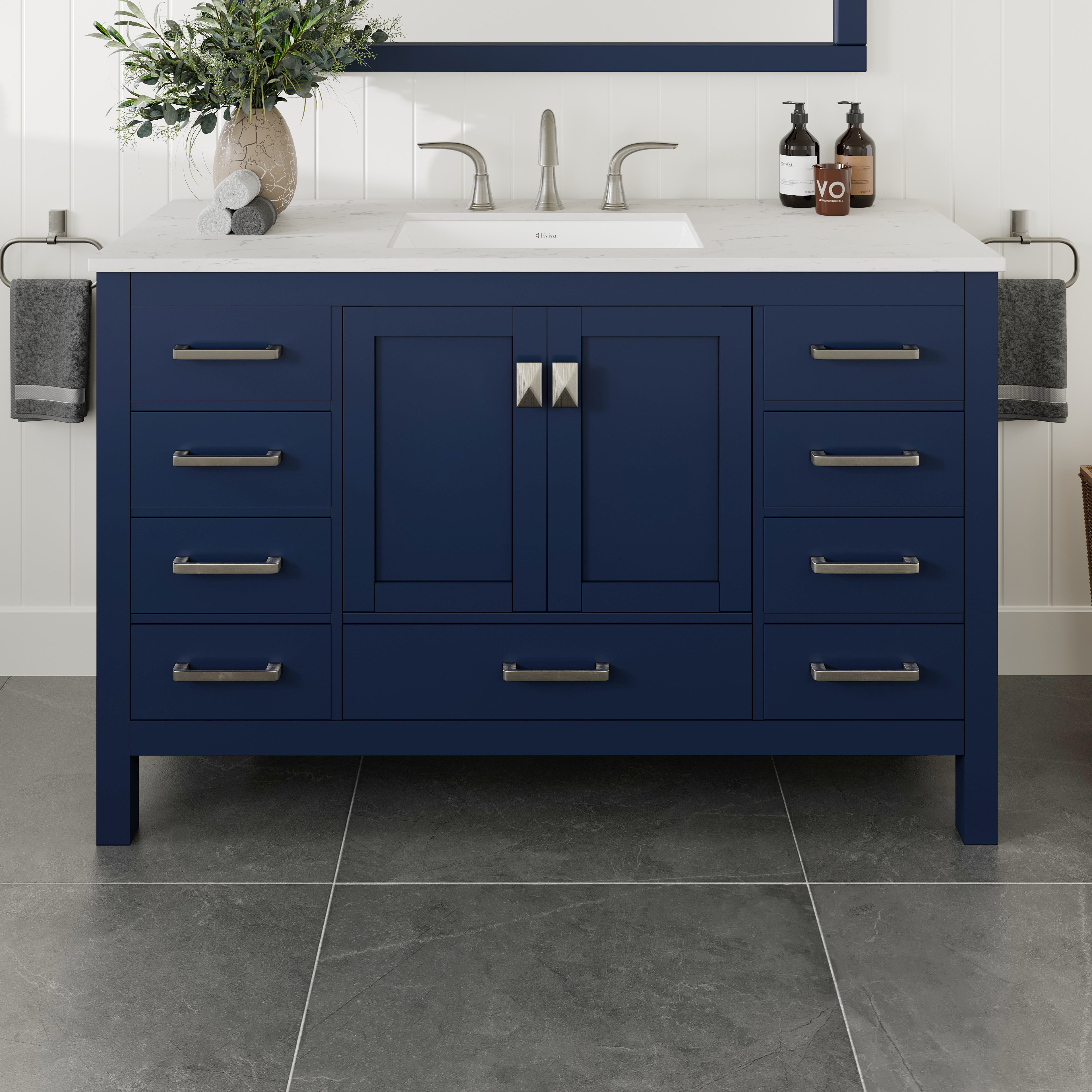 Ebern Designs Minnich 54"W X 22"D Bathroom Vanity With White Carrara ...