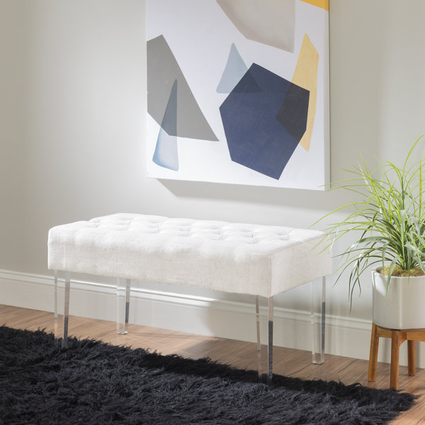 Mercer41 Audrey 35" Backless Glam Upholstered Bench with Acrylic Legs ...