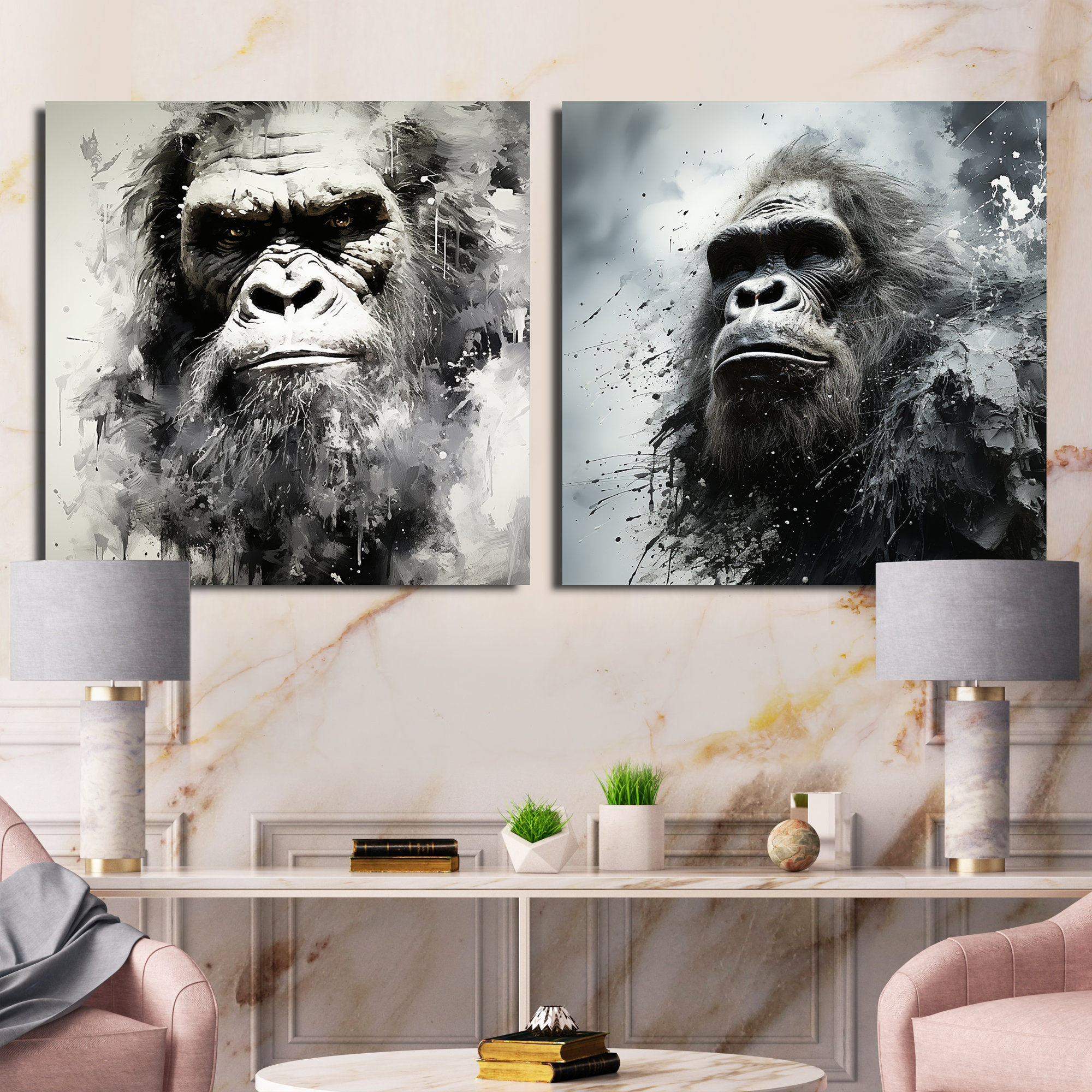 Lark Manor™ Minimalism Monochrome Gorilla Portrait - Animals Square ...