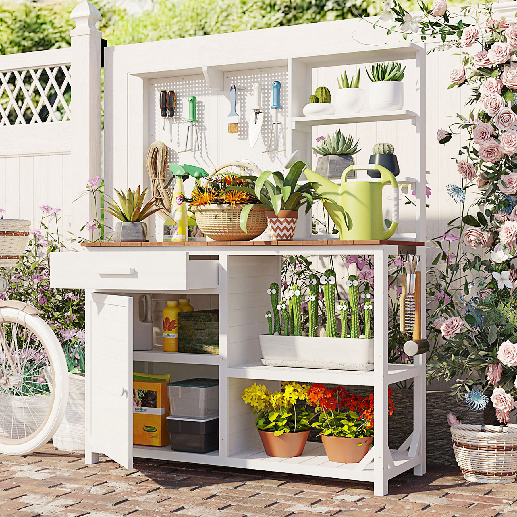Ophelia & Co. Potting Bench With Hutch, Garden Workstation, 4 Shelves ...