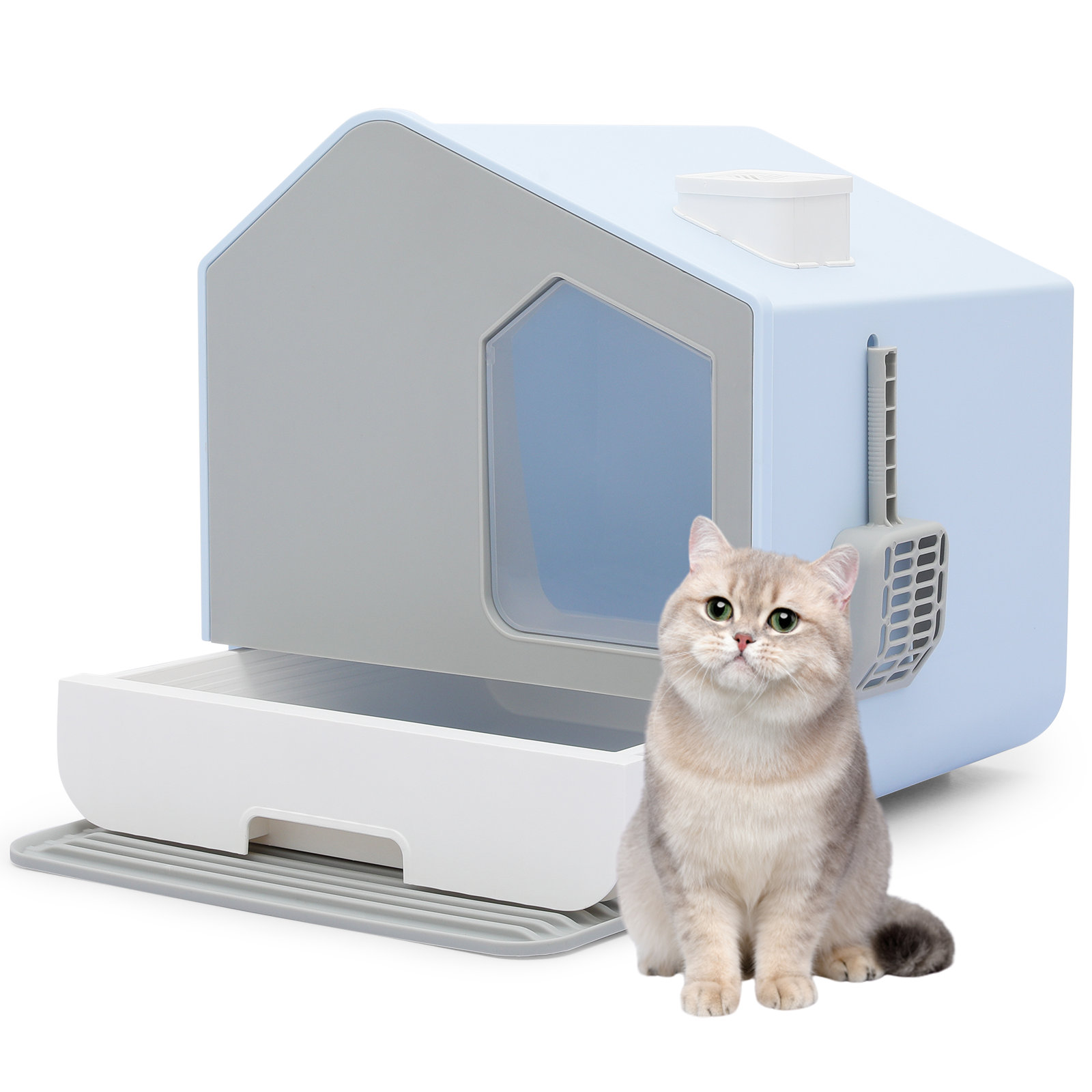 Tucker Murphy Pet™ Enclosed Cat Litter Box With Scoop, Large Cat Litter ...